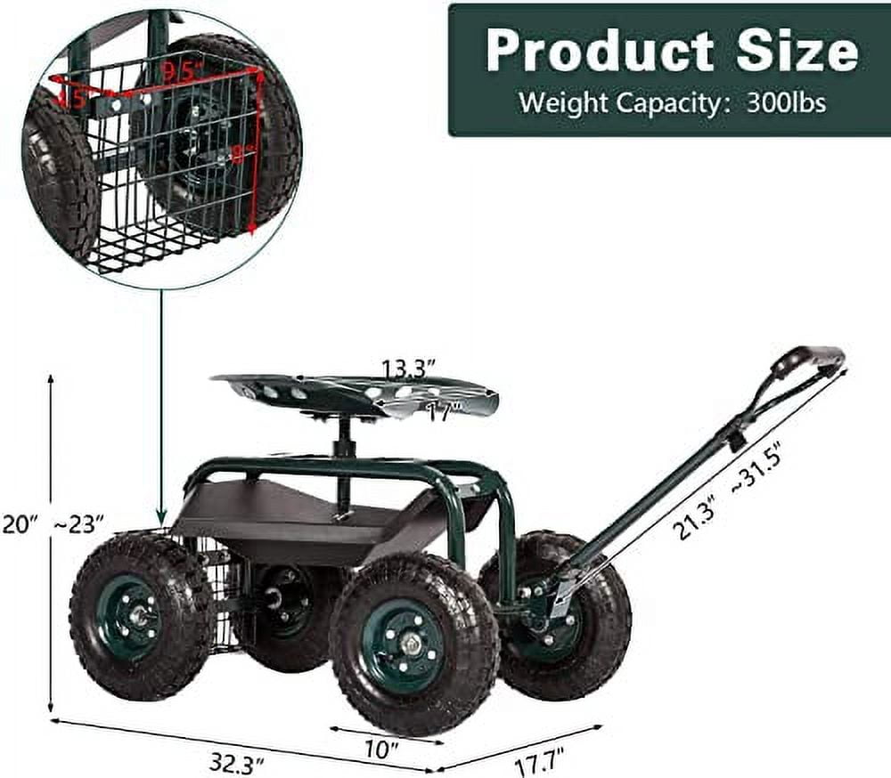 Peach Tree Garden Cart Rolling Work Seat with Tool Tray Heavy Duty ...