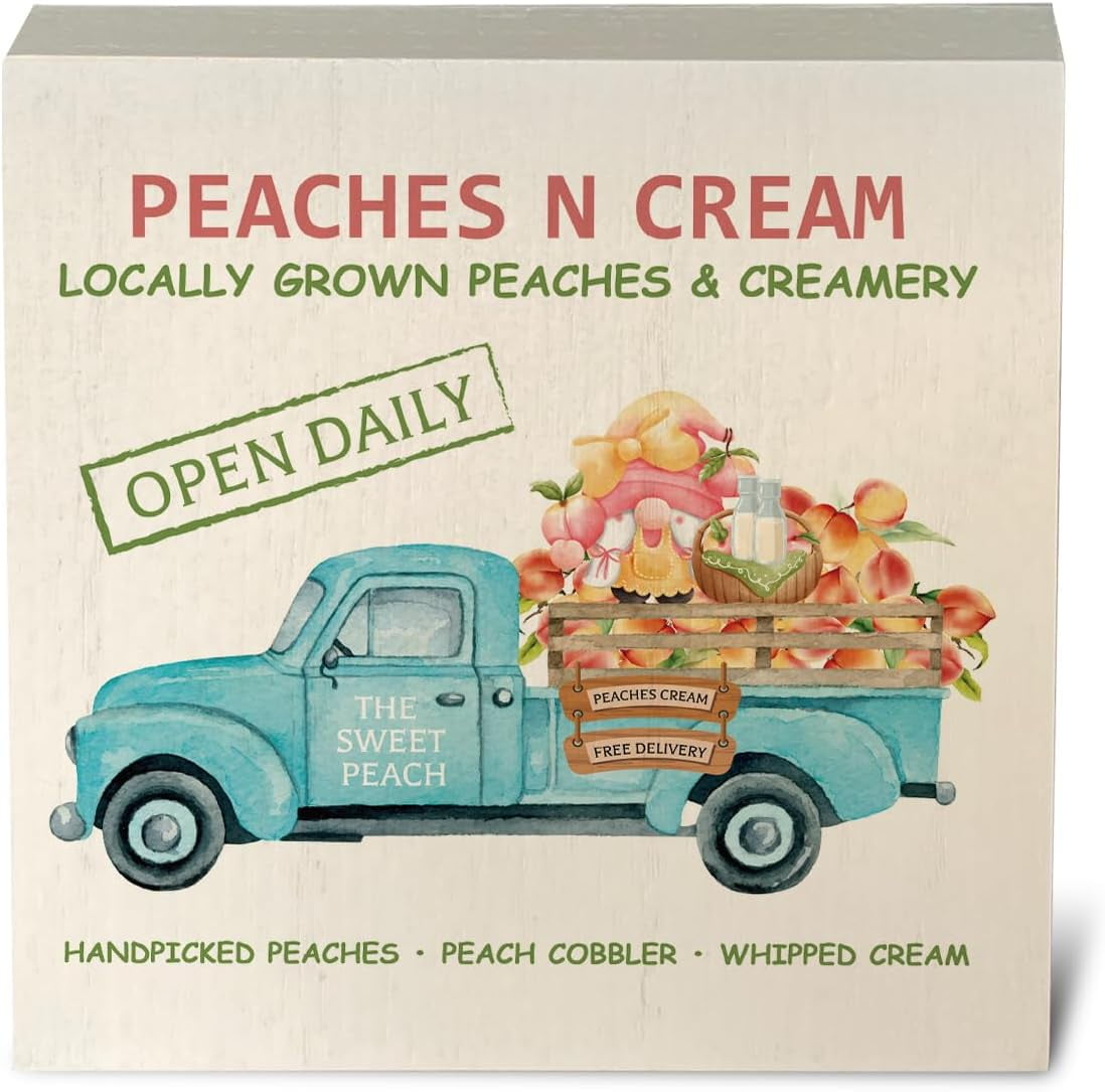 Peach Truck Sign Peach Bathroom Decor Wooden Box Sign for Summer Home ...