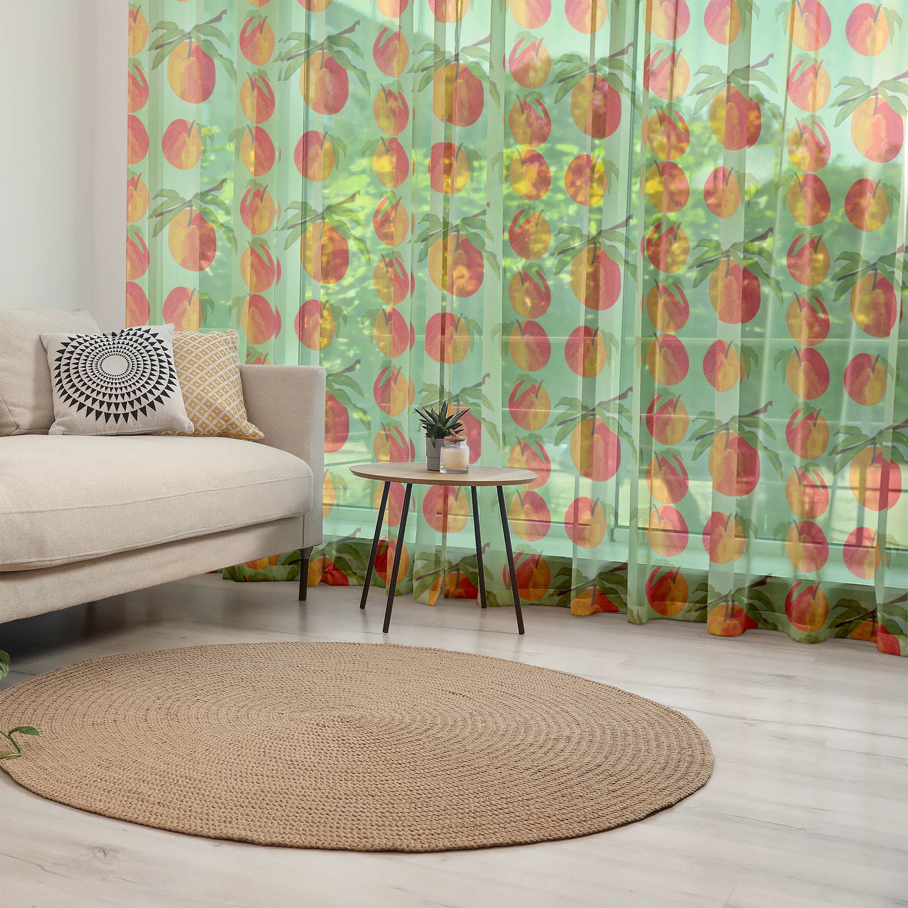 Peach Tulle Curtains with Rod Pocket, Botanical Organic Garden ...