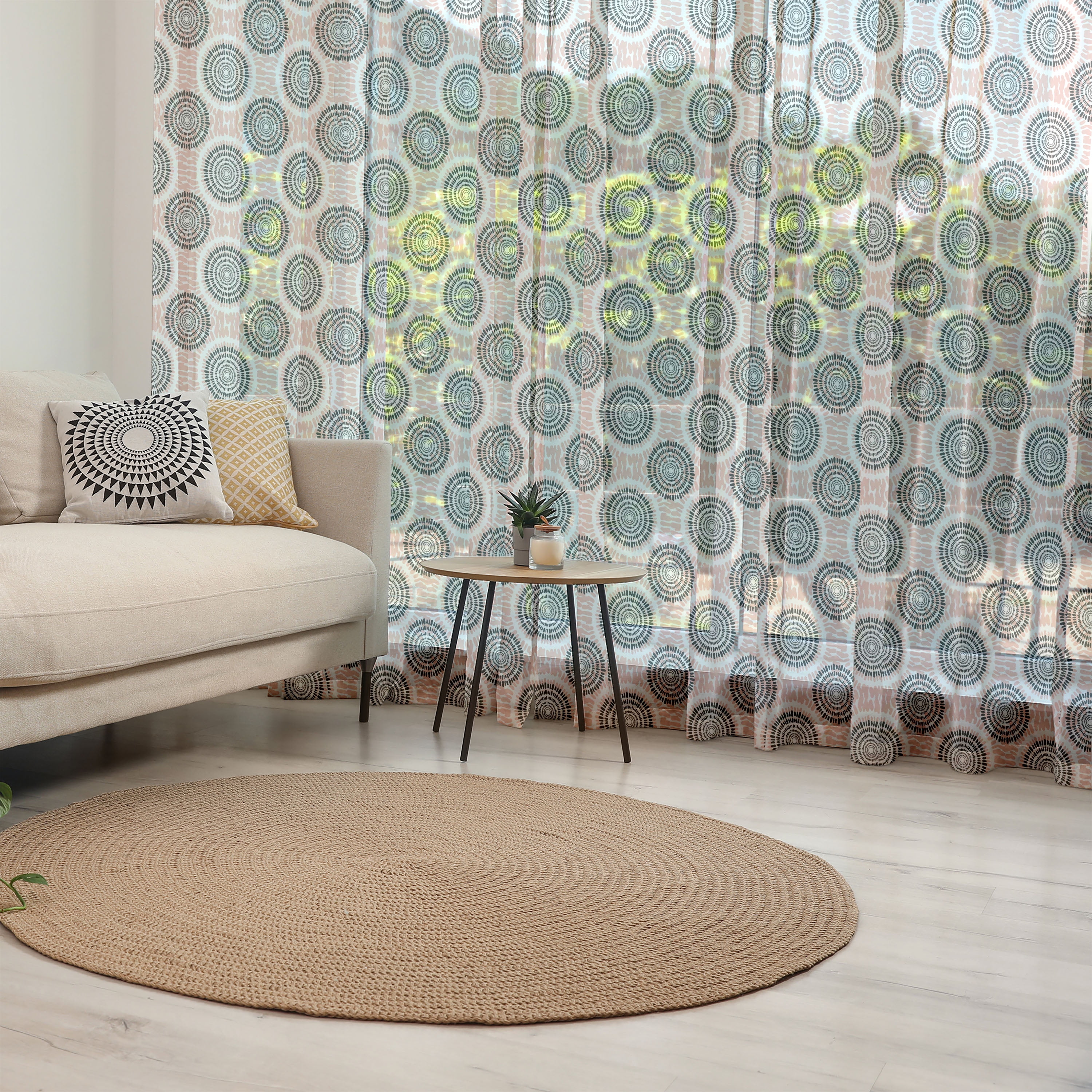 Peach Tulle Curtains with Rod Pocket, Symmetrical Circular Shapes ...