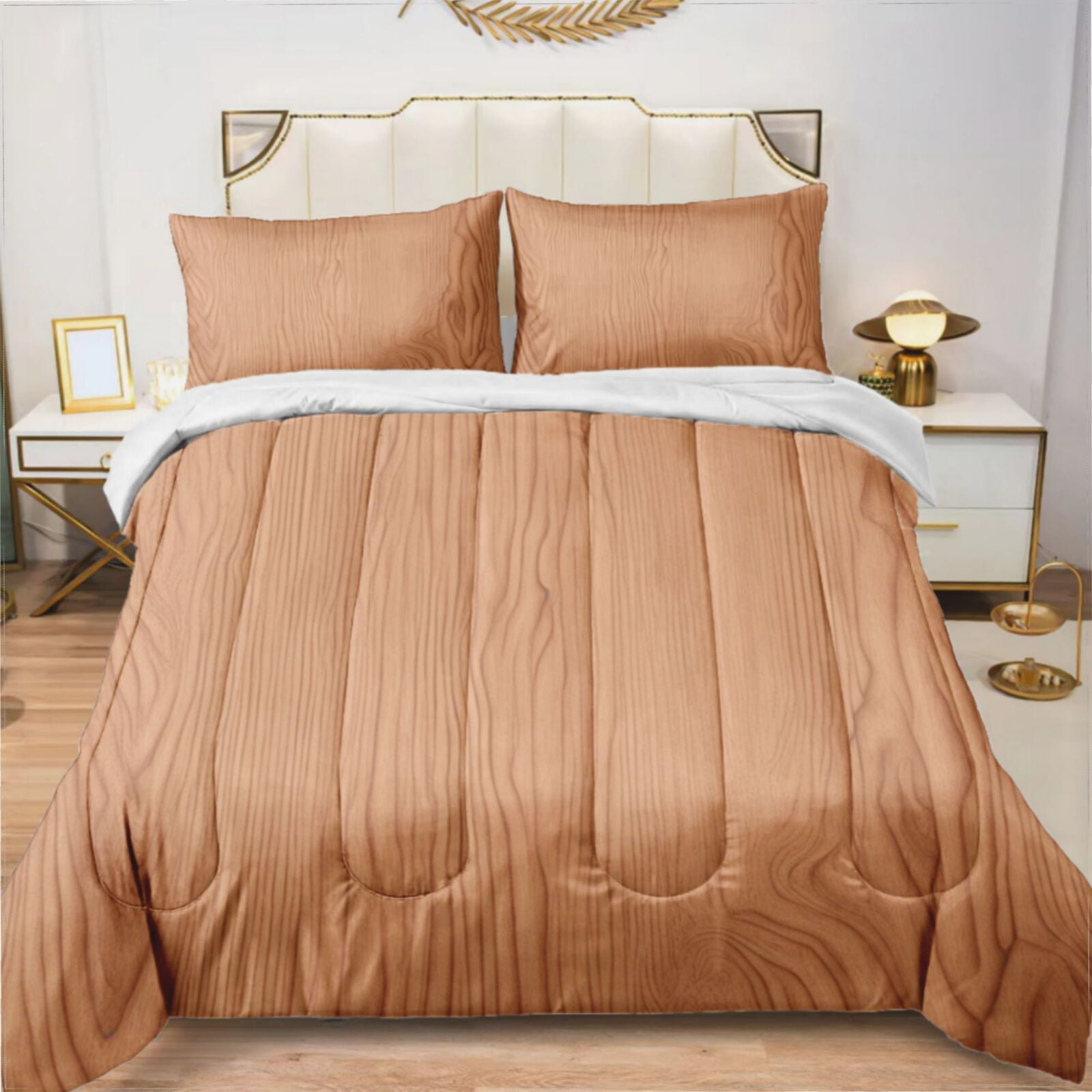 Peach Vintage Wood Grain Retro Comforter Set With 2 Pillowcases，3 Pcs ...