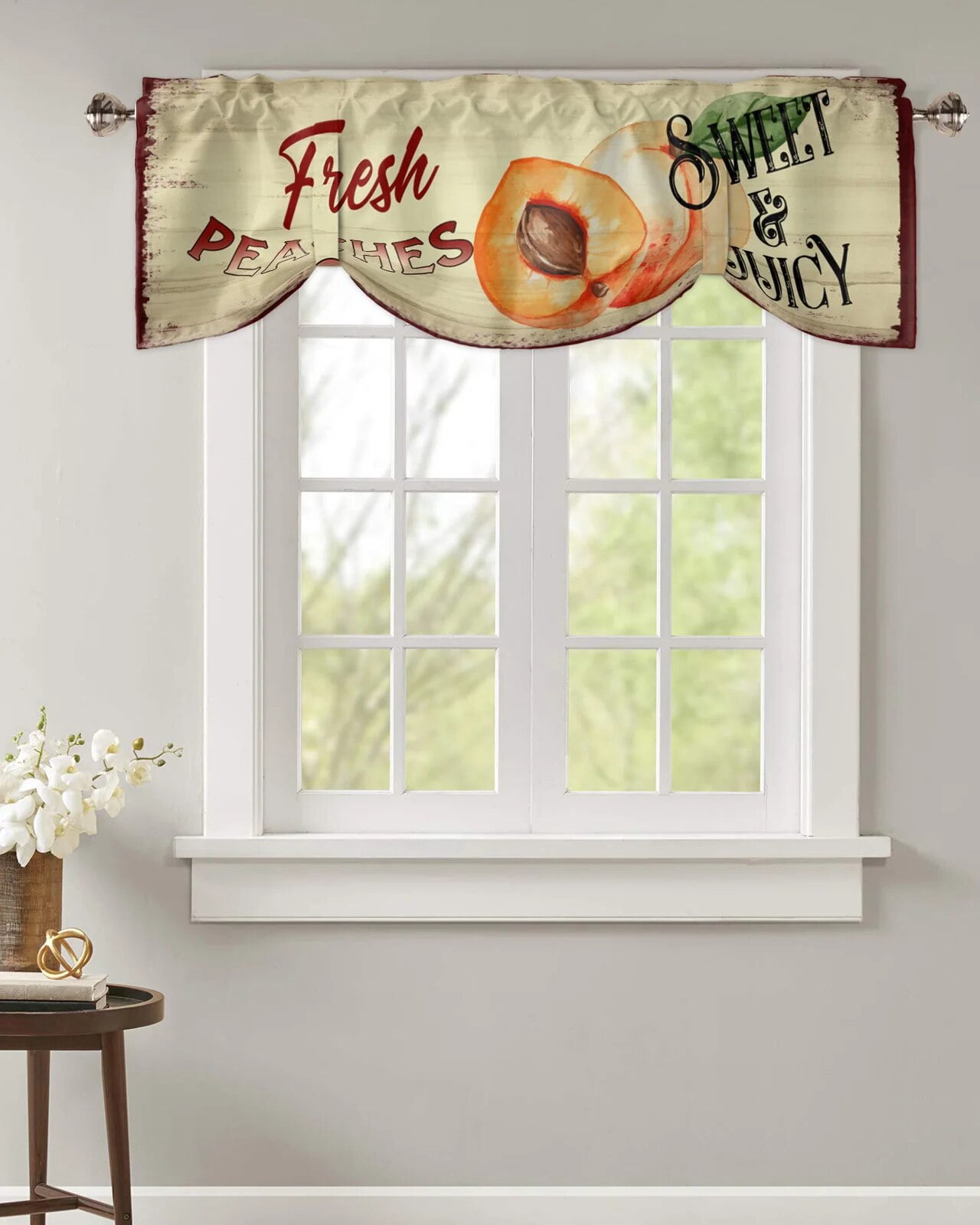 Peach Vintage Wood Grain Retro Window Valance Curtain Kitchen Cafe ...