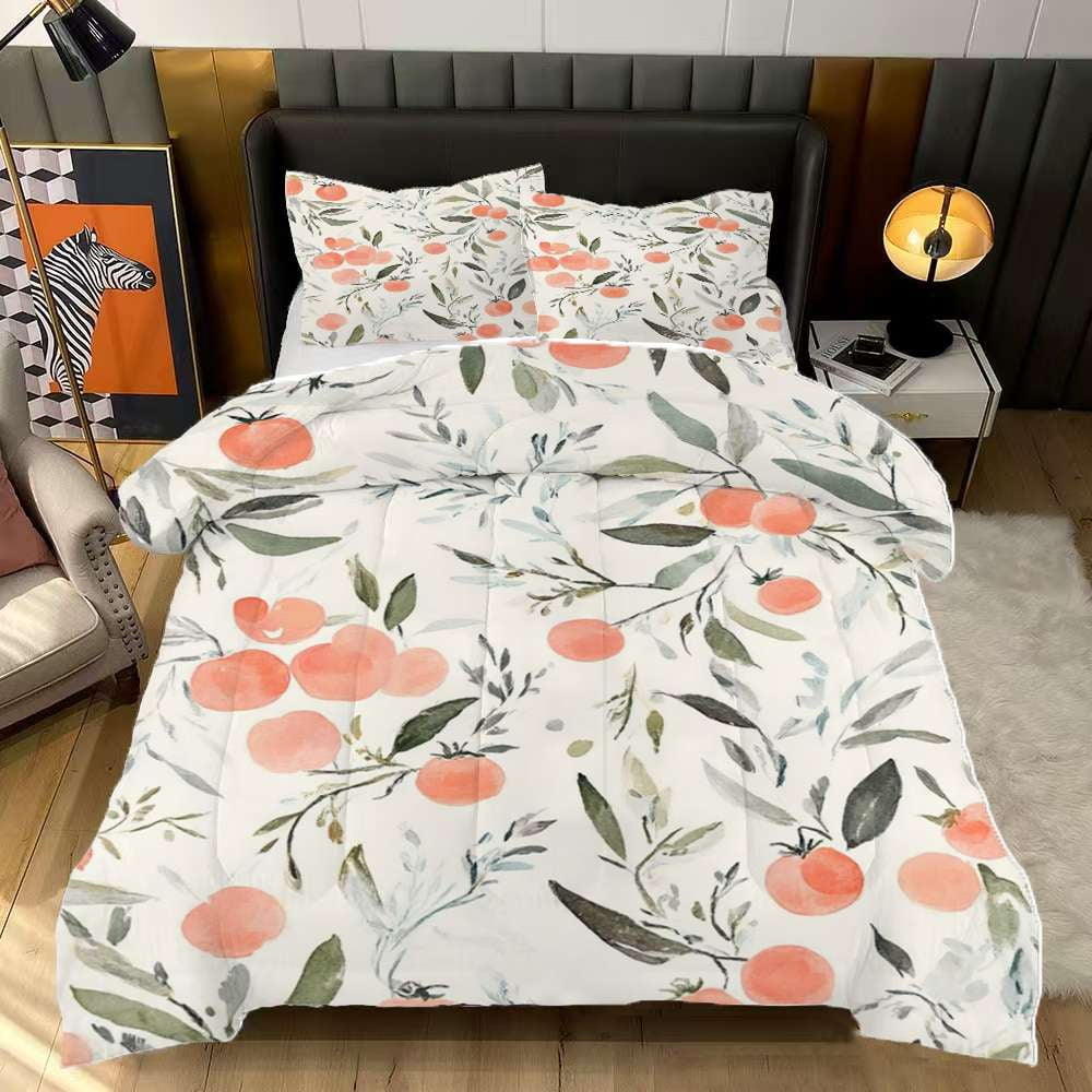 Peach Watercolor Floral Pattern Design Comforter Set Full Size Bedding ...