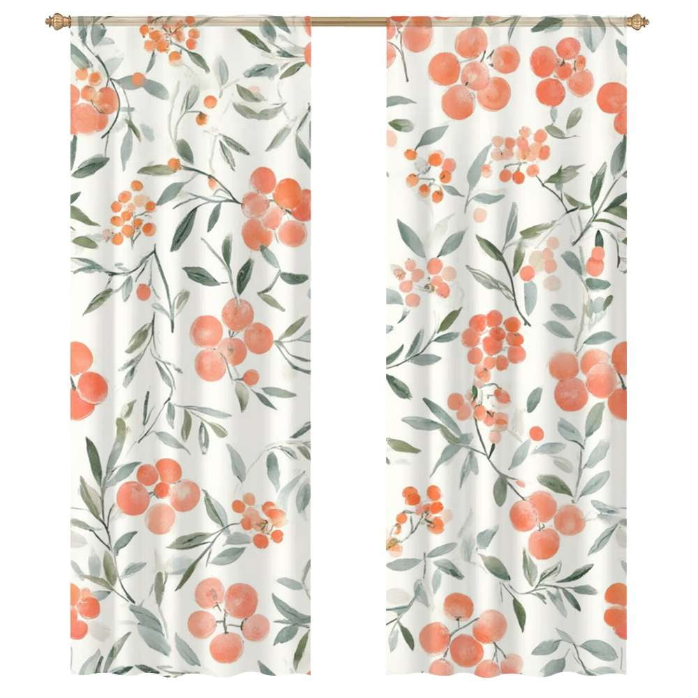 Peach Watercolor Floral Pattern Design Tulle Curtains For Living Room ...