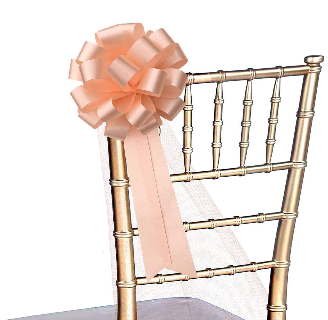 Peach Wedding Pull Bows with Tulle Tails - 8" Wide, Set of 6, Valentine ...