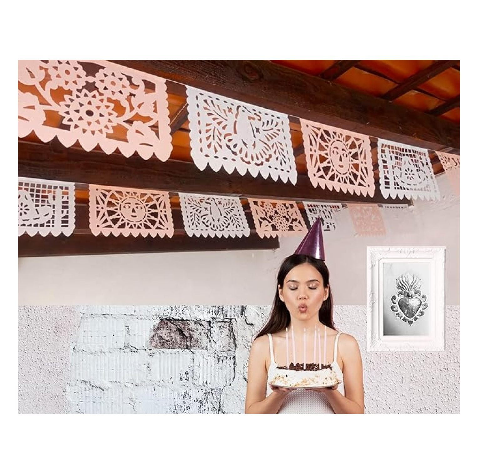 Peach and White Papel Picado Mexican Fiesta Banners, Fiesta Party ...