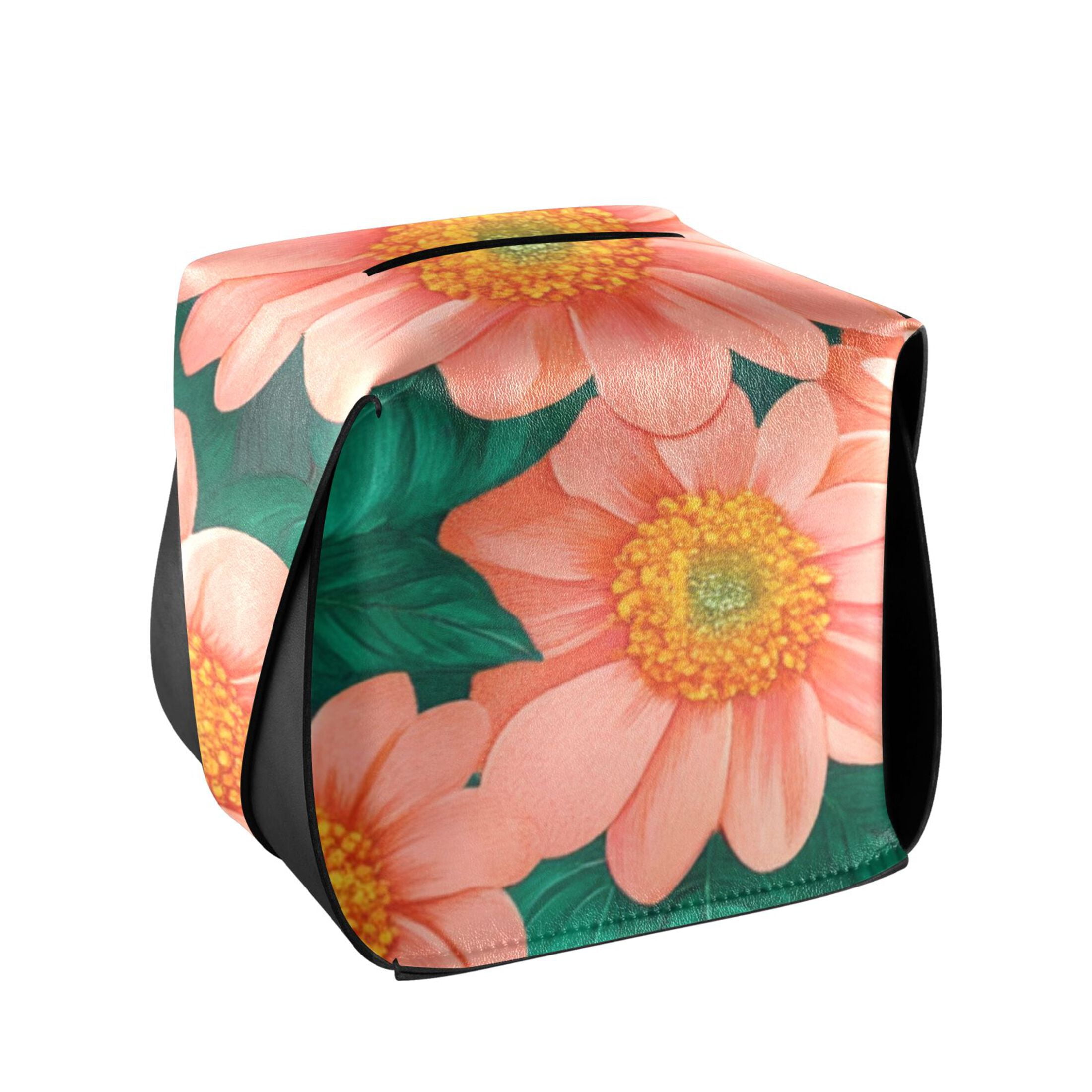 Peach and Coral Flowers Tissue Box Cover Leather Square Rectangle ...