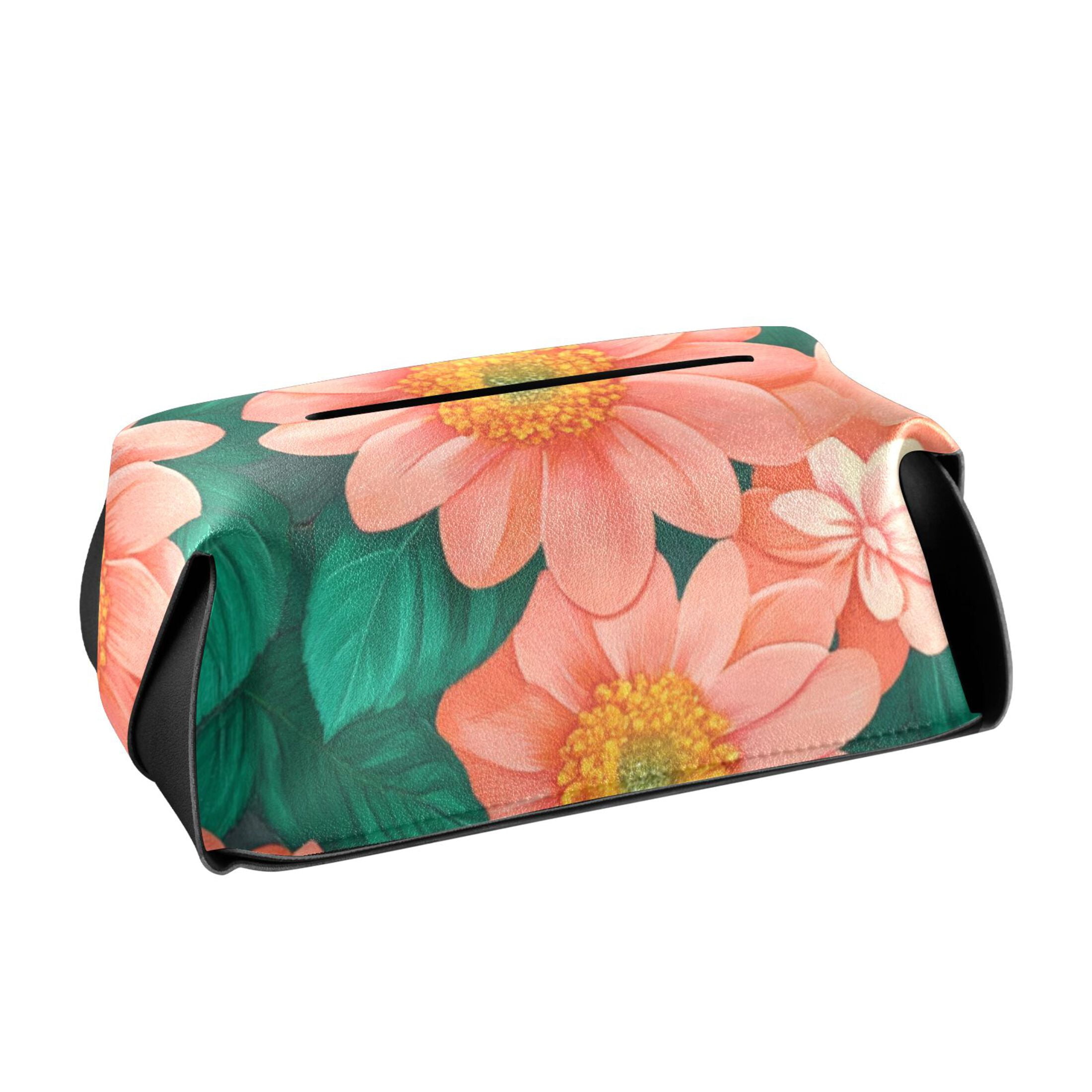 Peach and Coral Flowers Tissue Box Cover Leather Square Rectangle ...