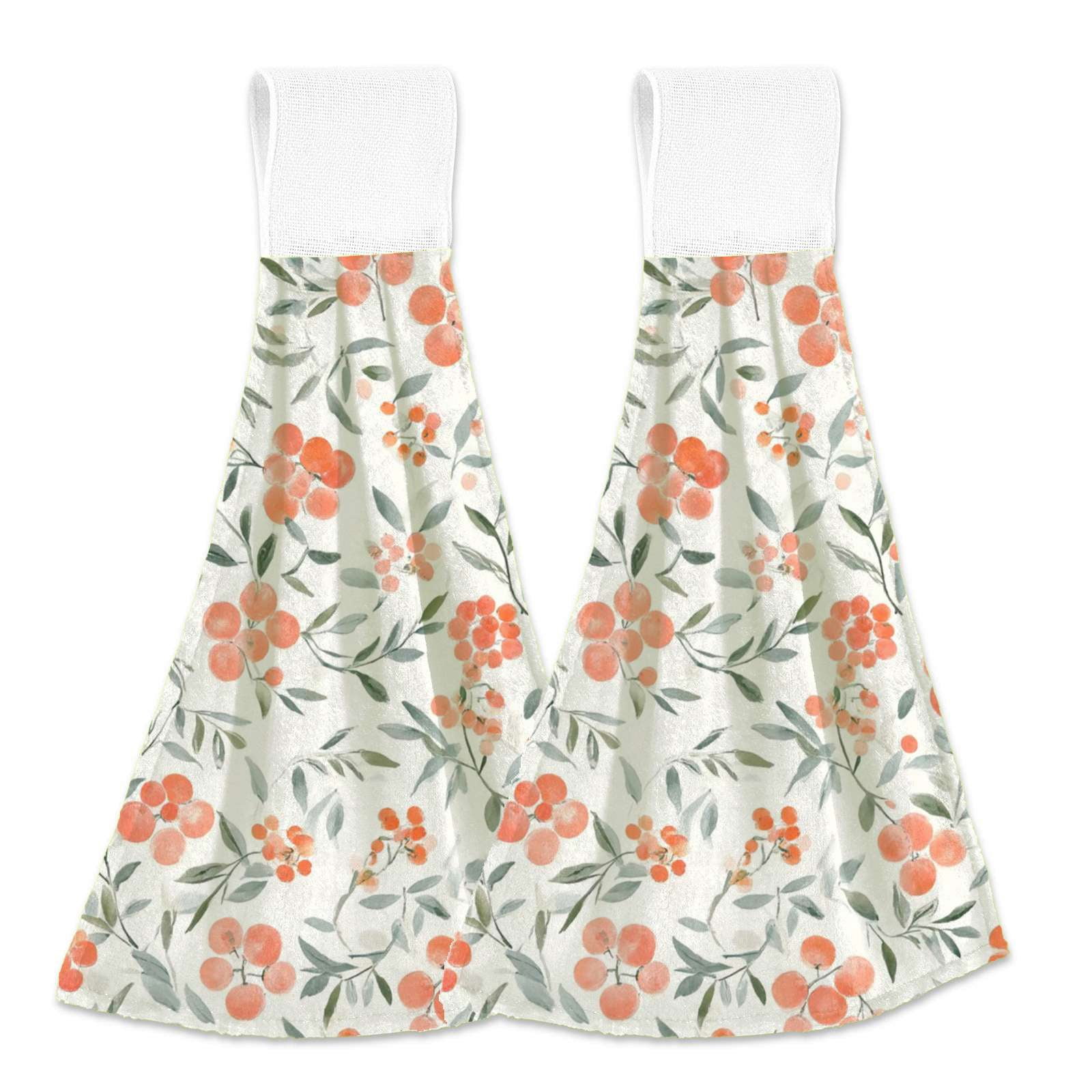 Peach watercolor floral pattern design Hanging Kitchen Hand Towels Sets ...