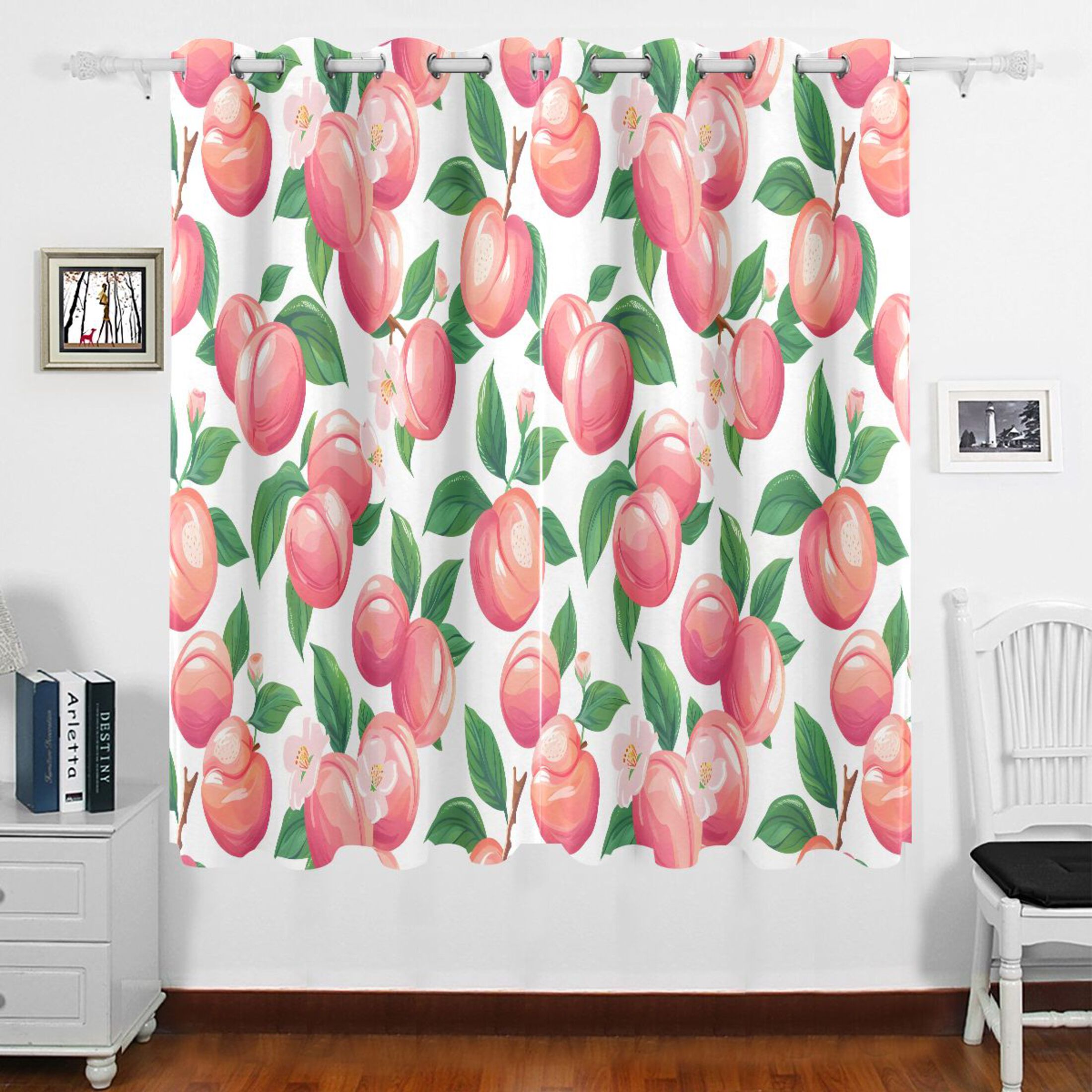Peach with Leaf Blackout Curtains 63 inch Length 2 Panels Grommet ...
