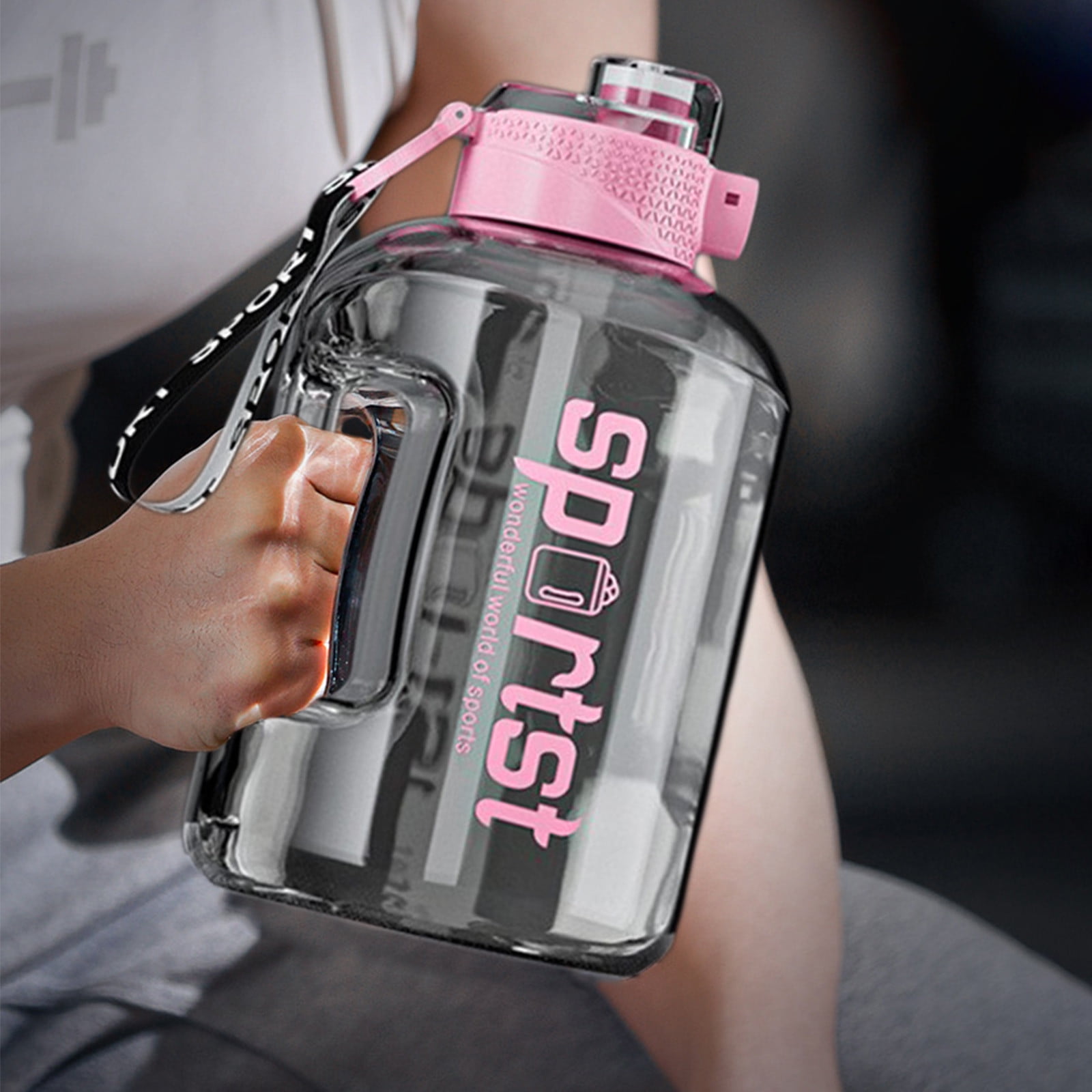 Peacheart 57 oz Water Bottle with Handle and Straw, Food Grade Plastic Half Gallon Water Bottle ...