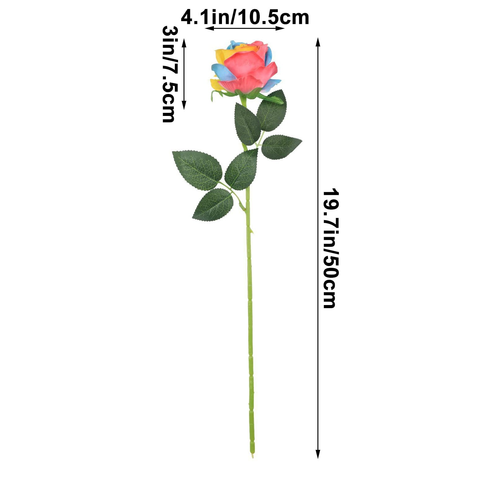 Peacheart Artificial Rainbow Rose Silk Flowers with Stems, 1 Pc 19.7 ...