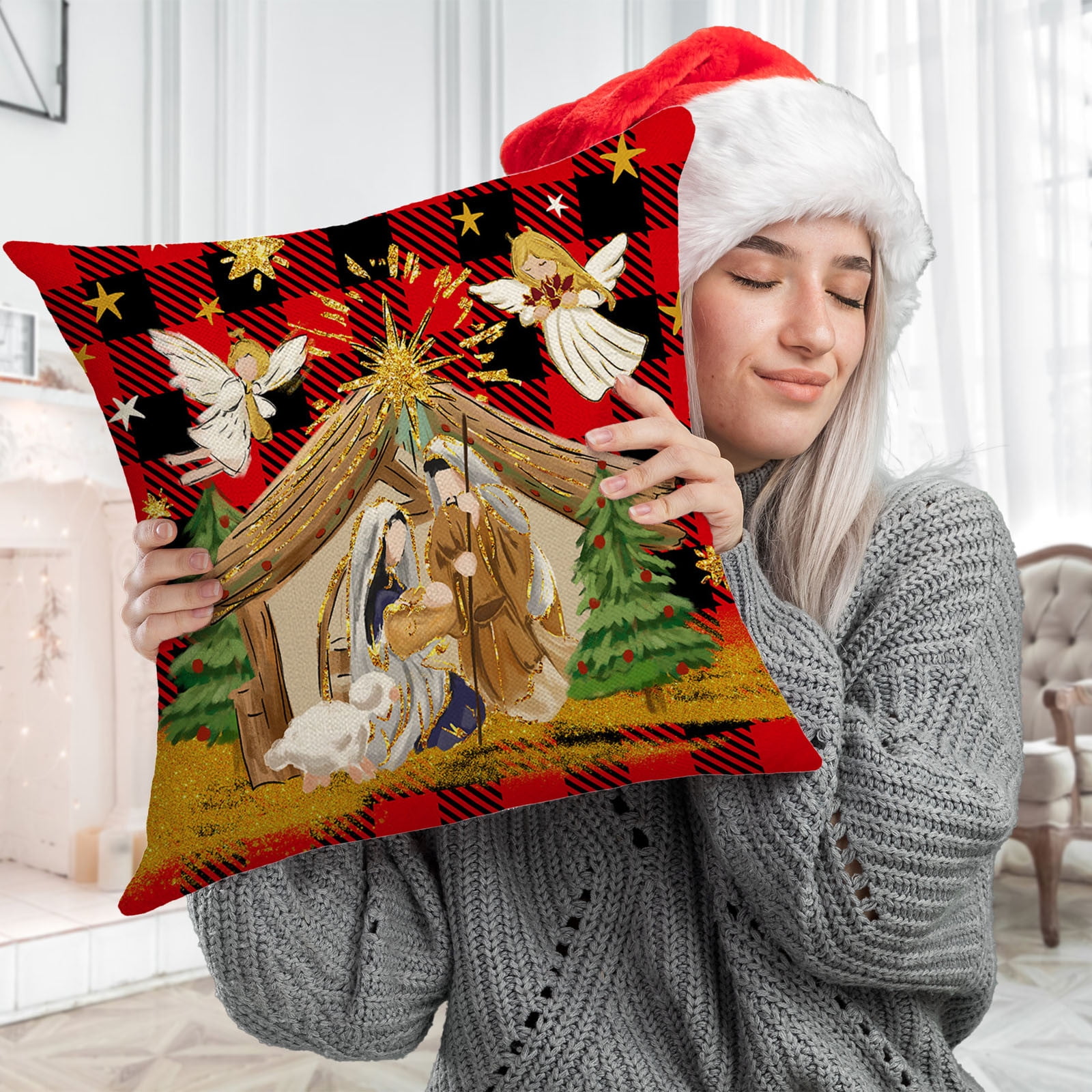 Peacheart Christmas Nativity Scene Pillow Covers 18x18, Christmas Throw ...
