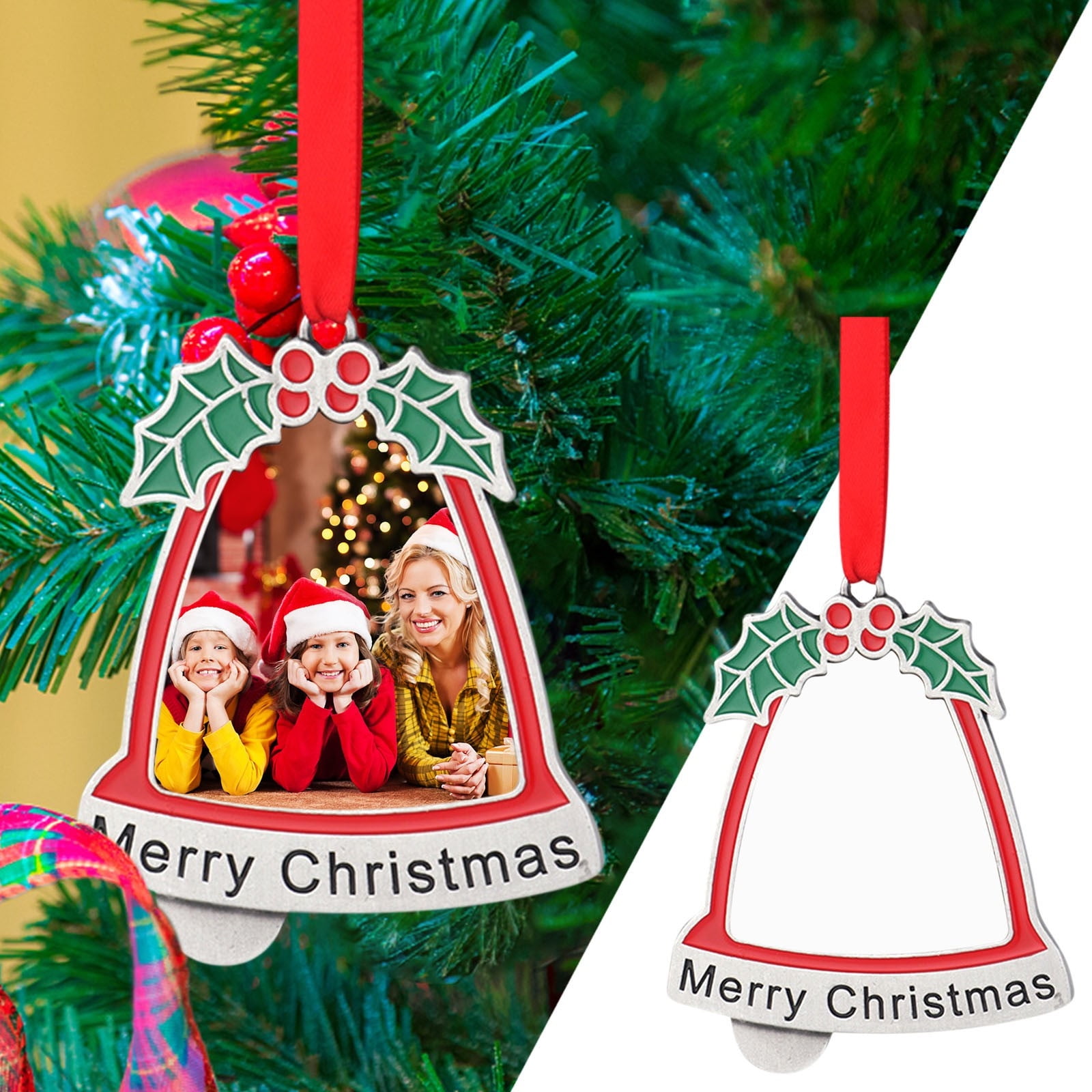 Peacheart Christmas Photo Frame Ornaments, Bell Shaped Metal Christmas ...