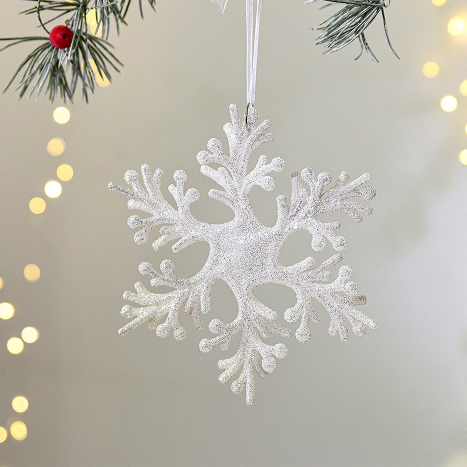 Peacheart Christmas Snowflake Ornaments, 5.9" White Glitter Snowflake ...