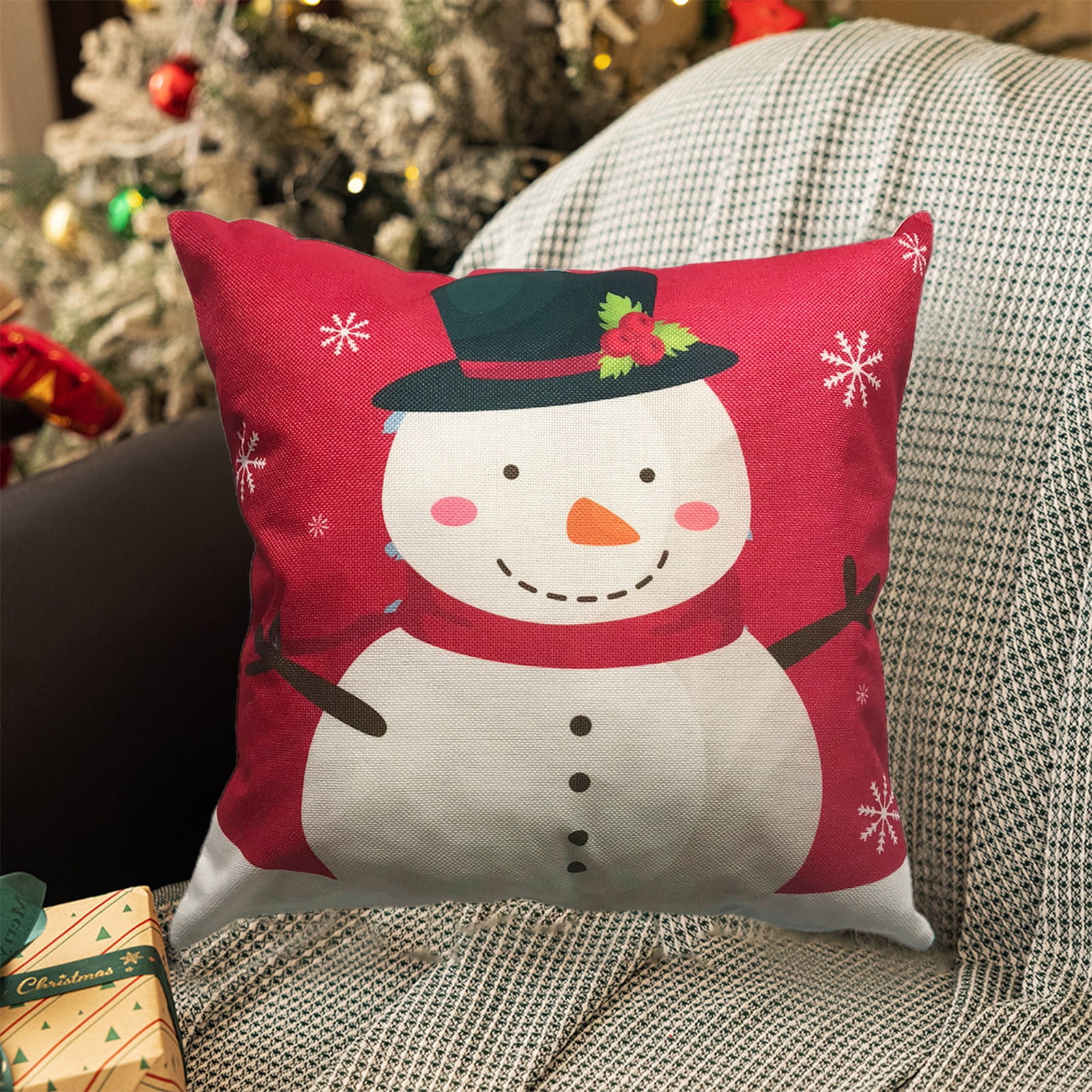 Peacheart Christmas Snowman Throw Pillow 18" x 18", Stuffed Christmas ...