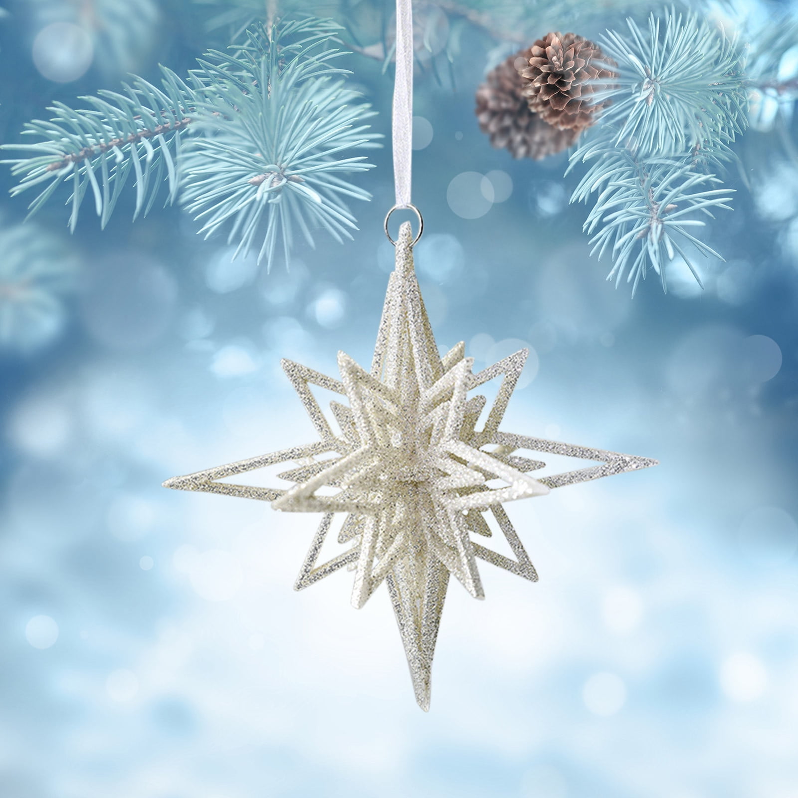 Peacheart Christmas Star Ornaments, 5.9" Silver Glitter Star Christmas ...