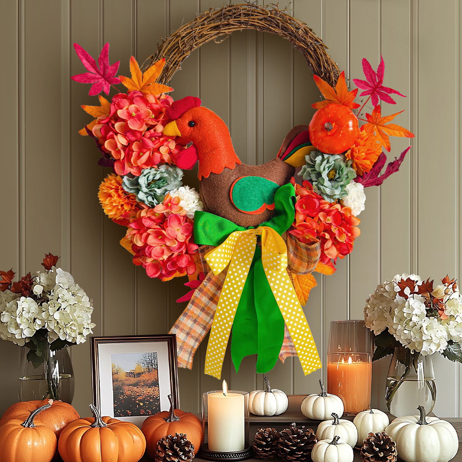 Peacheart Fall Wreath with Artificial Hydrangeas Dahlia Peony Pumpkin ...
