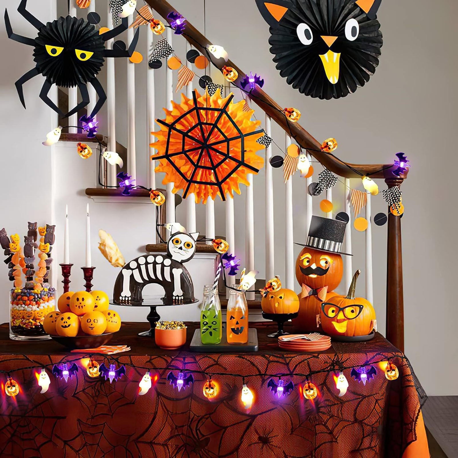 Peacheart Halloween String Lights, 6.5FT 3D Ghost Pumpkin Bat String ...