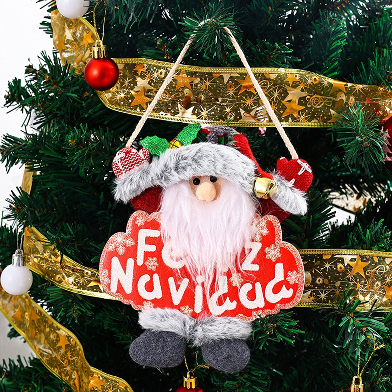 Peacheart Mexican Christmas Wooden Door Sign, Plush Santa Claus Feliz ...