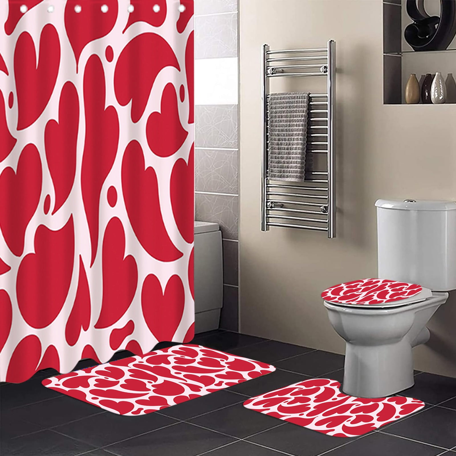 Peacheart Valentine's Day Heart Shower Curtain Set with Non-Slip Rugs ...