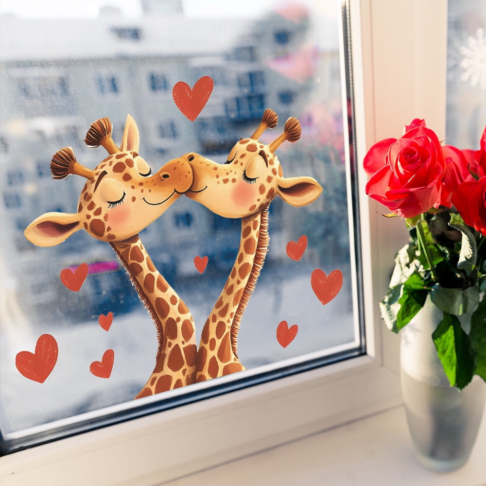 Peacheart Valentine's Day Love Heart Giraffe Window Cling, Removable ...