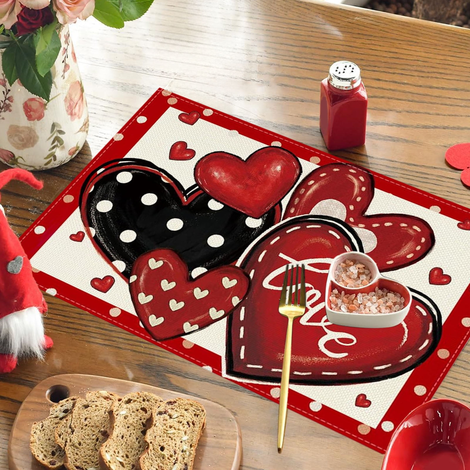 Peacheart Valentine's Day Red Love Heart Placemat, 18x14 Inch Romantic ...