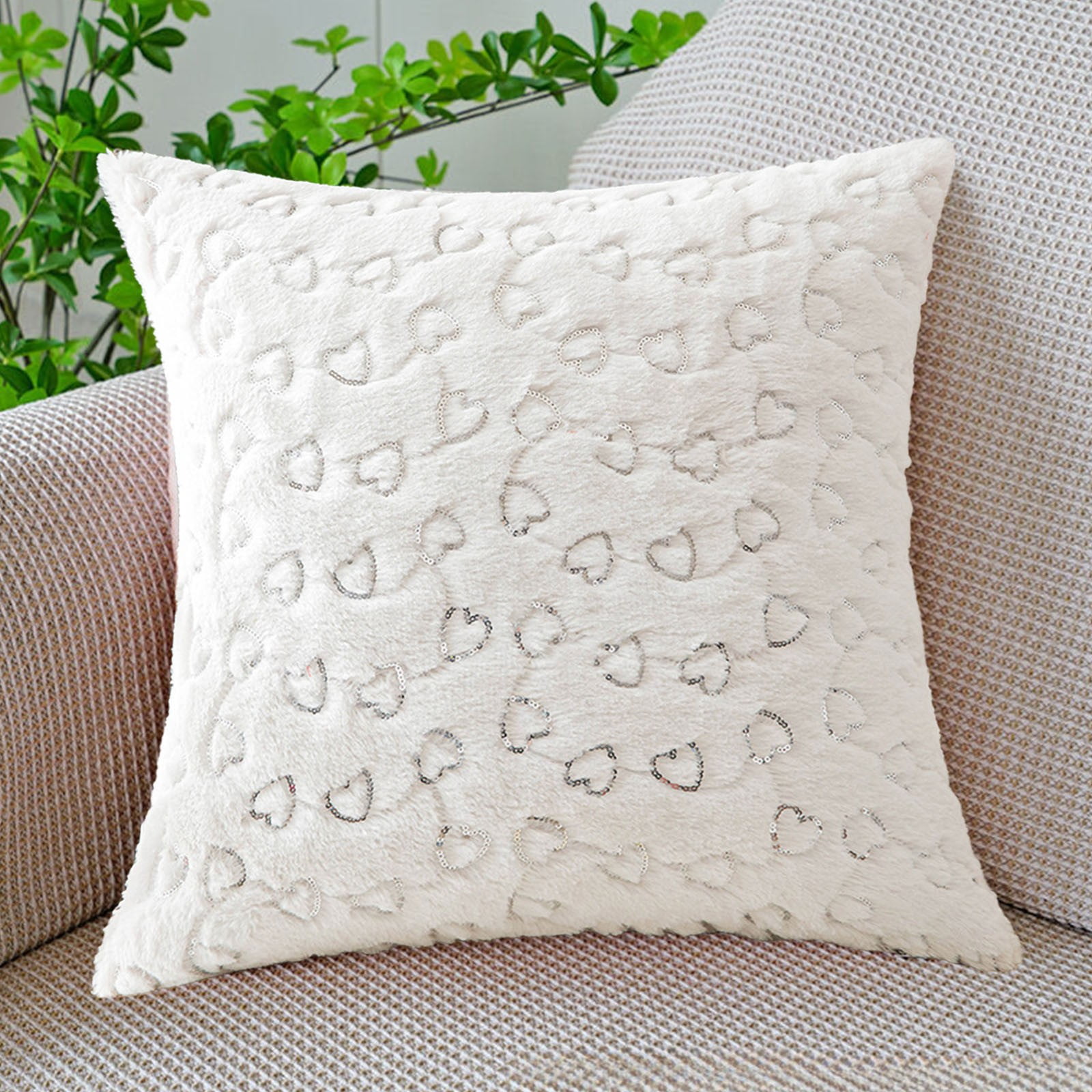 Peacheart Valentine's Day Silver Sequin Heart Throw Pillow Covers 18x18 ...