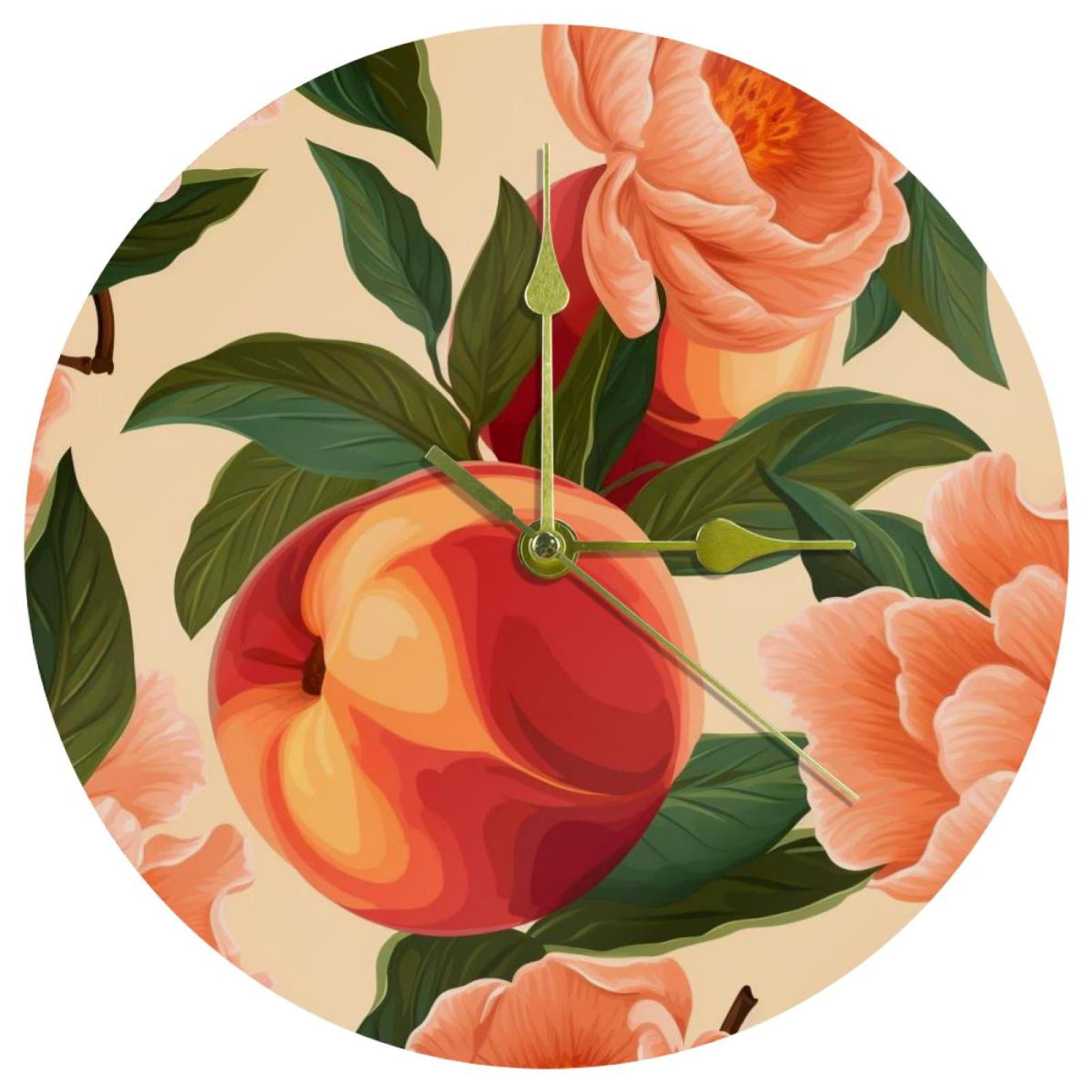 Peaches 9.8" Silent Round Acrylic Wall Clock, Non Ticking Battery ...