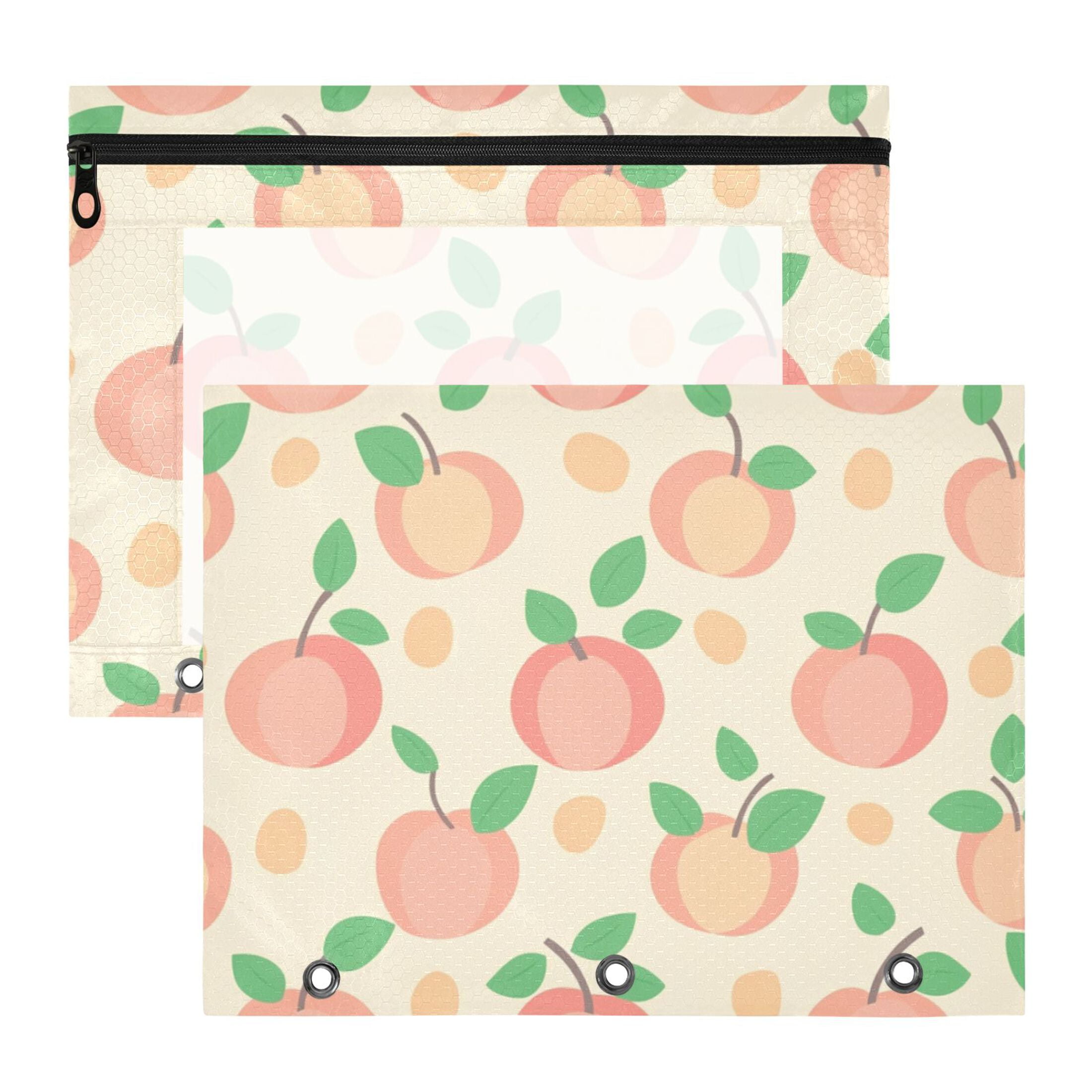 Peaches Leaves Pastel Color 3-Ring Binder Pouches A4 Size Zipper Pocket ...