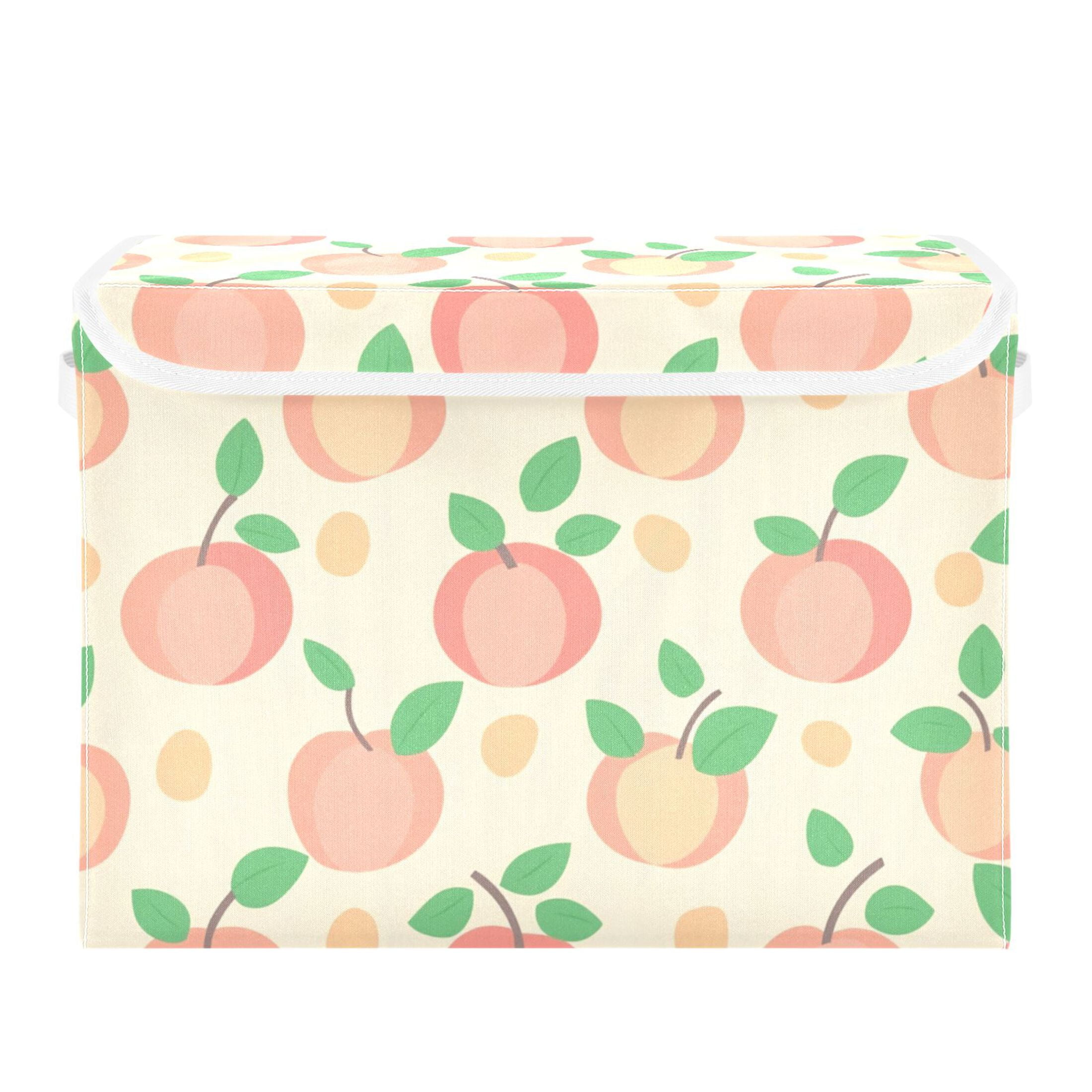 Peaches Leaves Pastel Color Foldable Storage Bin with Lid and Handle ...