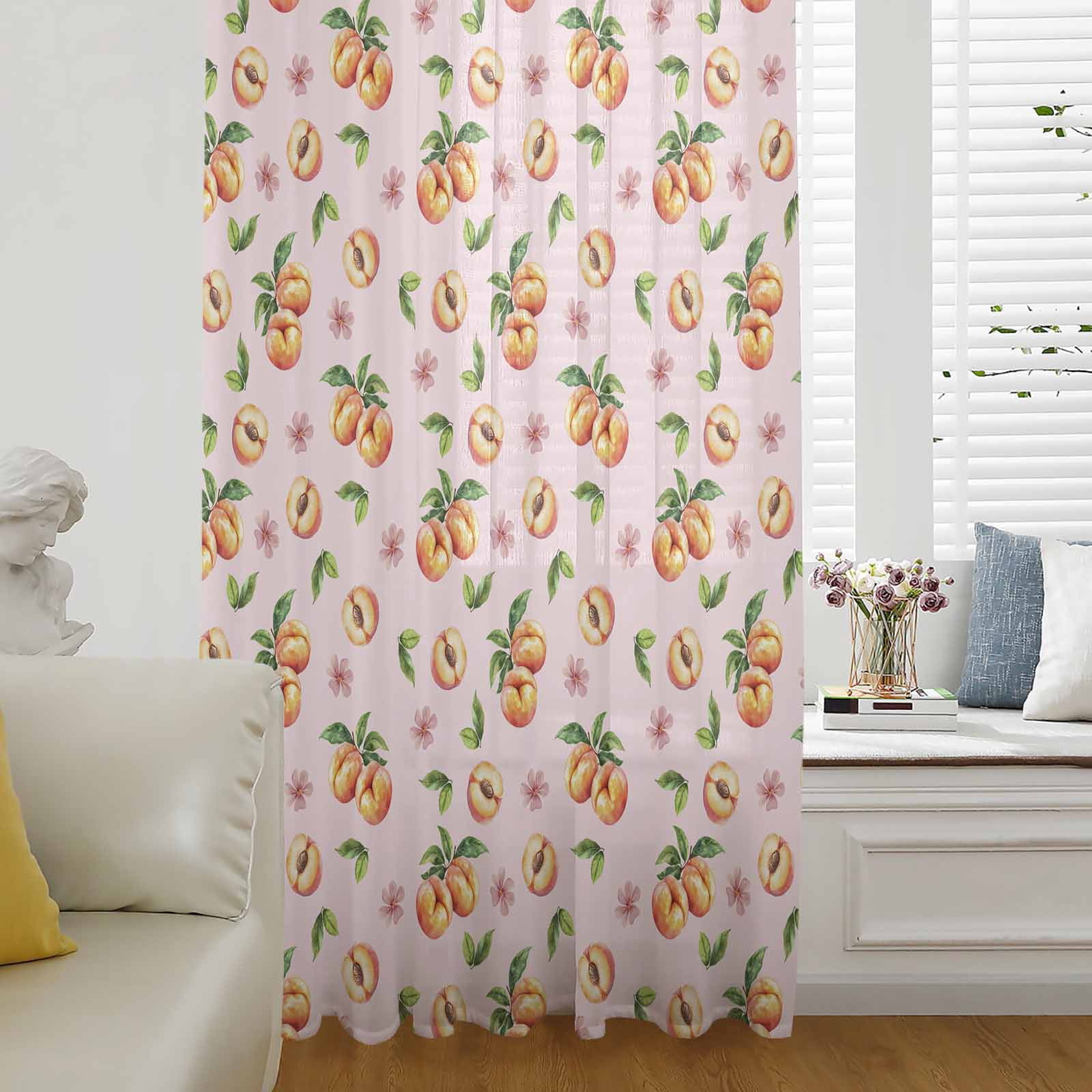 Peaches Pink Window Curtain 72 Inches Long,Summer Fruit Country Flowers ...