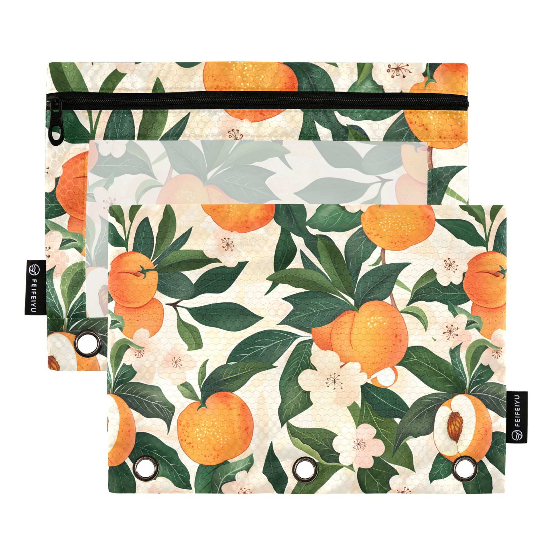 Peaches and Flower 2 Pack Pencil Pouch for 3 Ring Binder Smooth Zipper ...