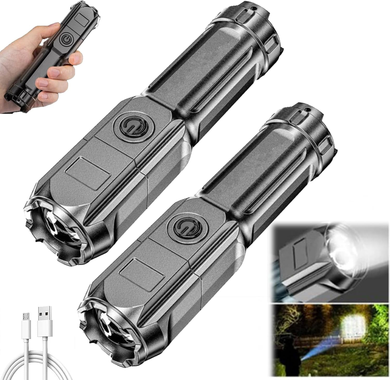 Peachloft Flashlight, Powerful LED Flashlight Rechargeable Zoomable ...