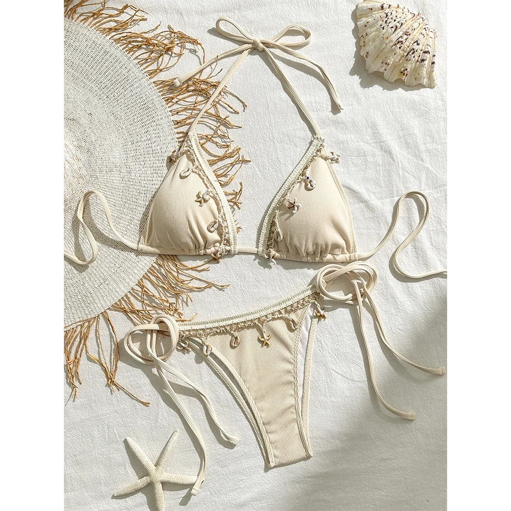 Peachtan Thong Bikini Women Push Up Beach Swimwear 2 Piece Swimsuit