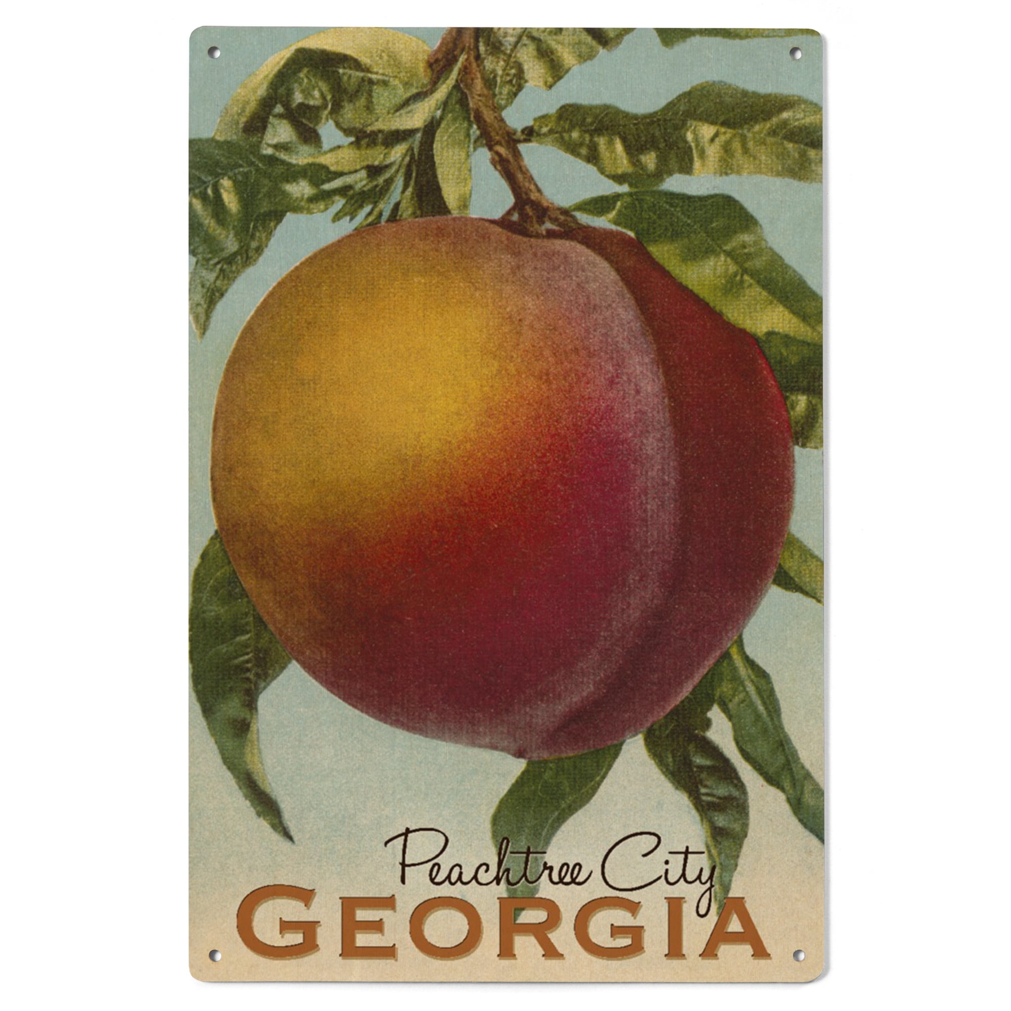 Peachtree City, Georgia, Georgia Peach, Vintage Lithograph Birch Wood ...