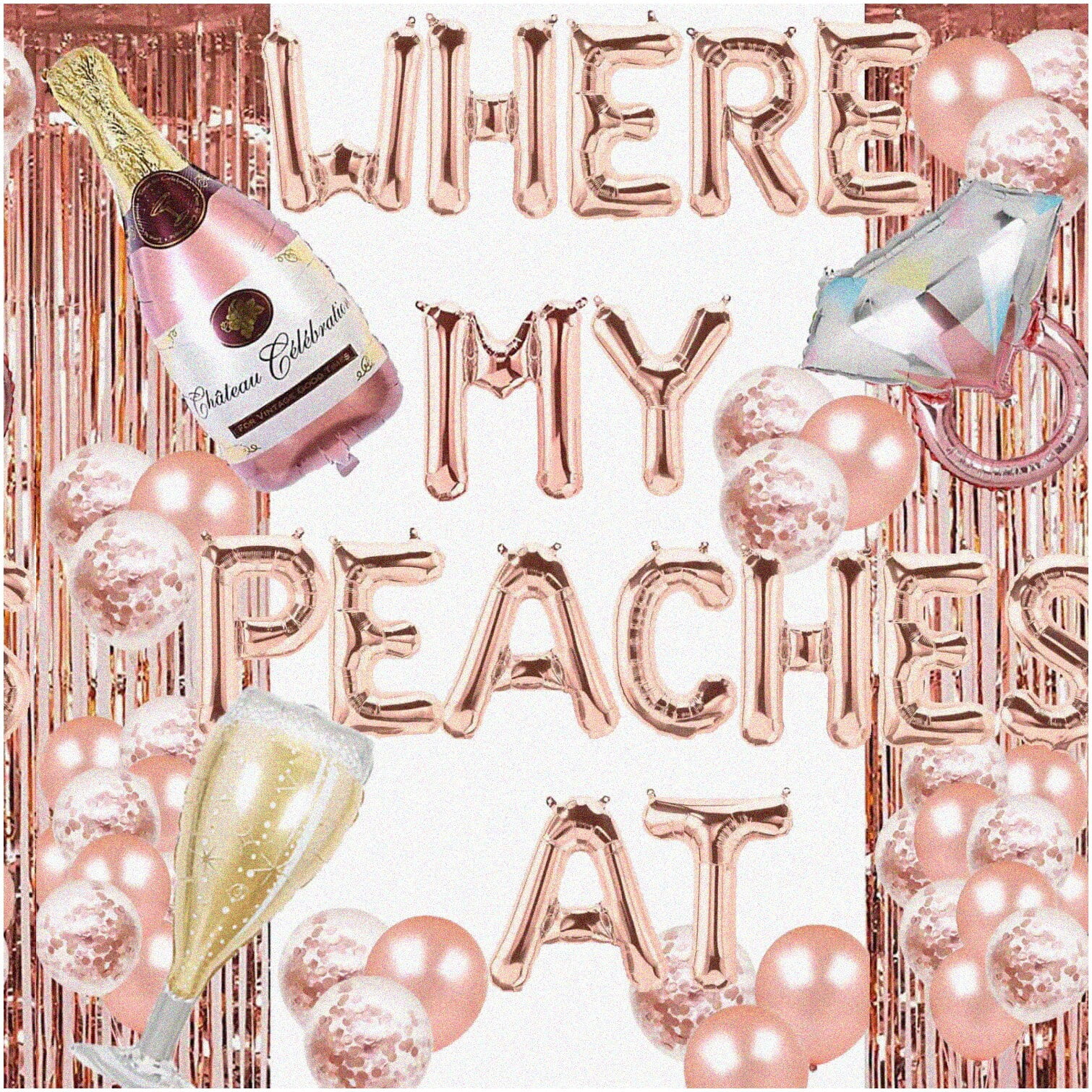 Peachy Bling Bachelorette Bash Kit: Rose Gold Decorations, Diamond Ring ...