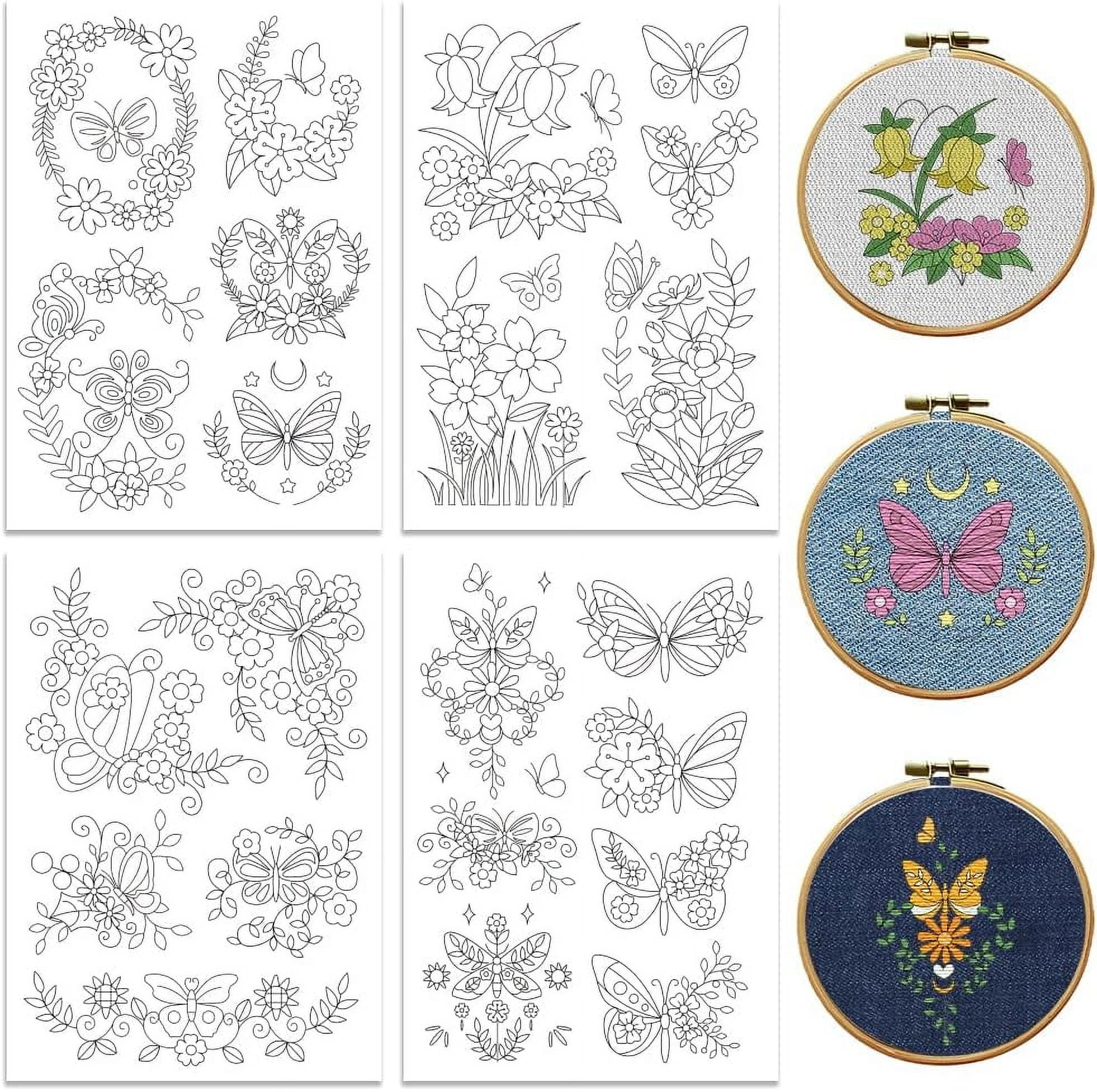 NOBRAND Water Soluble Embroidery Patterns Kit, 33 Butterfly and Flower ...