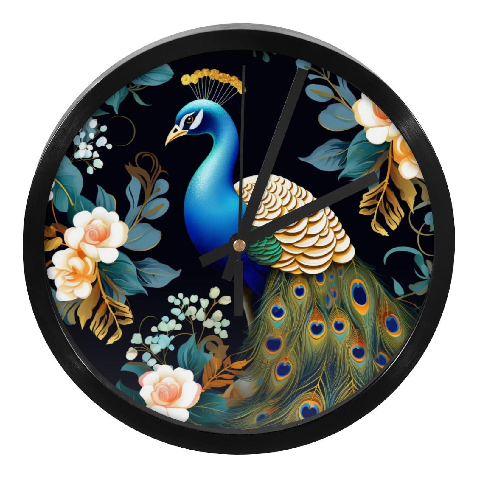 Peacock 9.8 Inch Silent Round Digital Wall Clock, Battery Operated ...