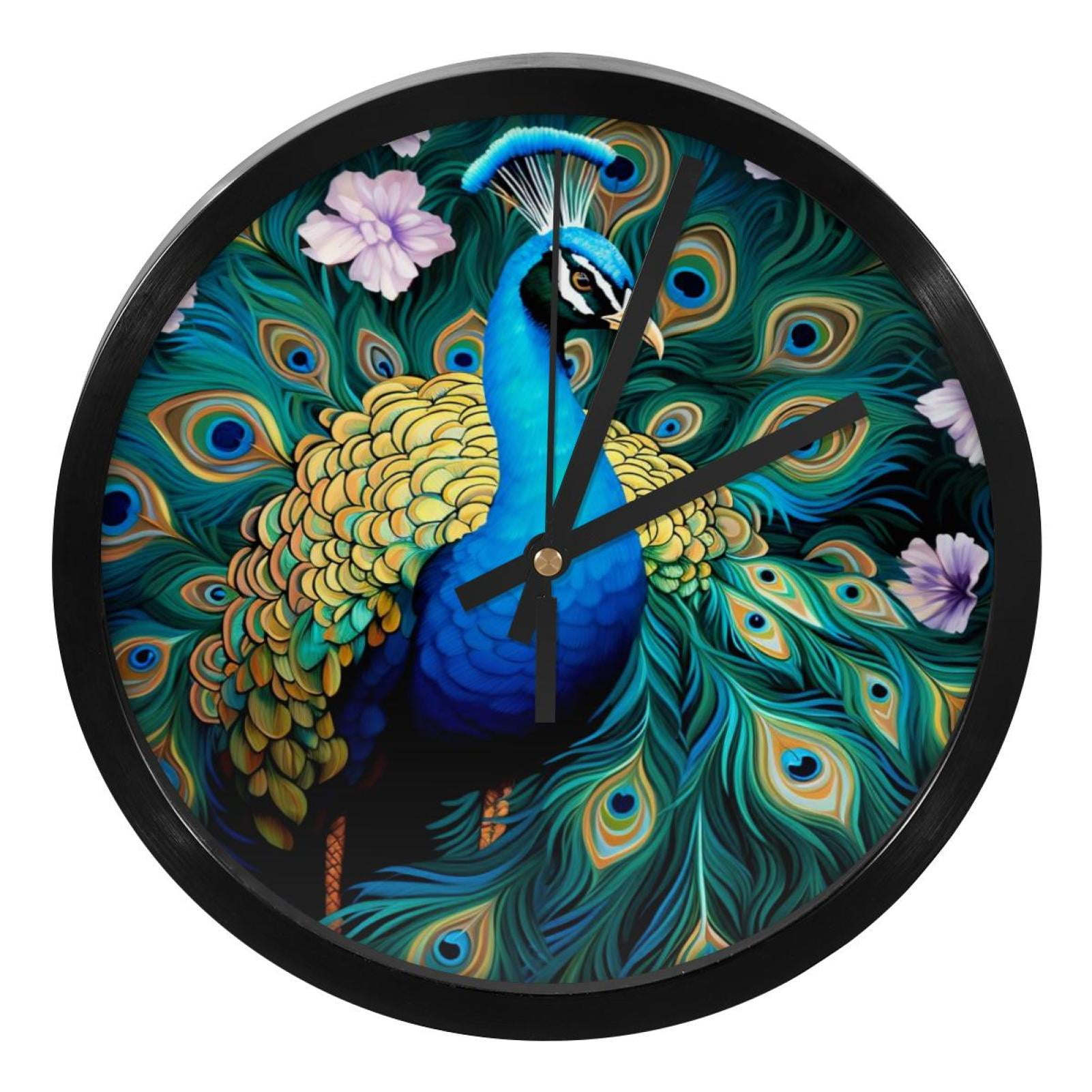 Peacock 9.8 Inch Silent Wall Clock, Round Digital Battery Operated ...