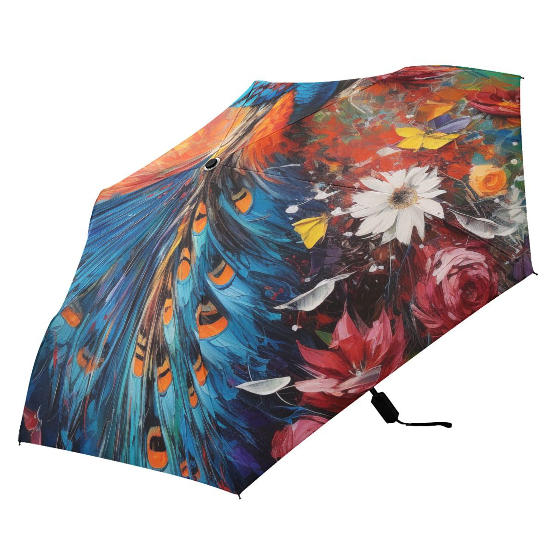 Peacock Abstract Compact Folding Umbrella for Rain Windproof Travel ...