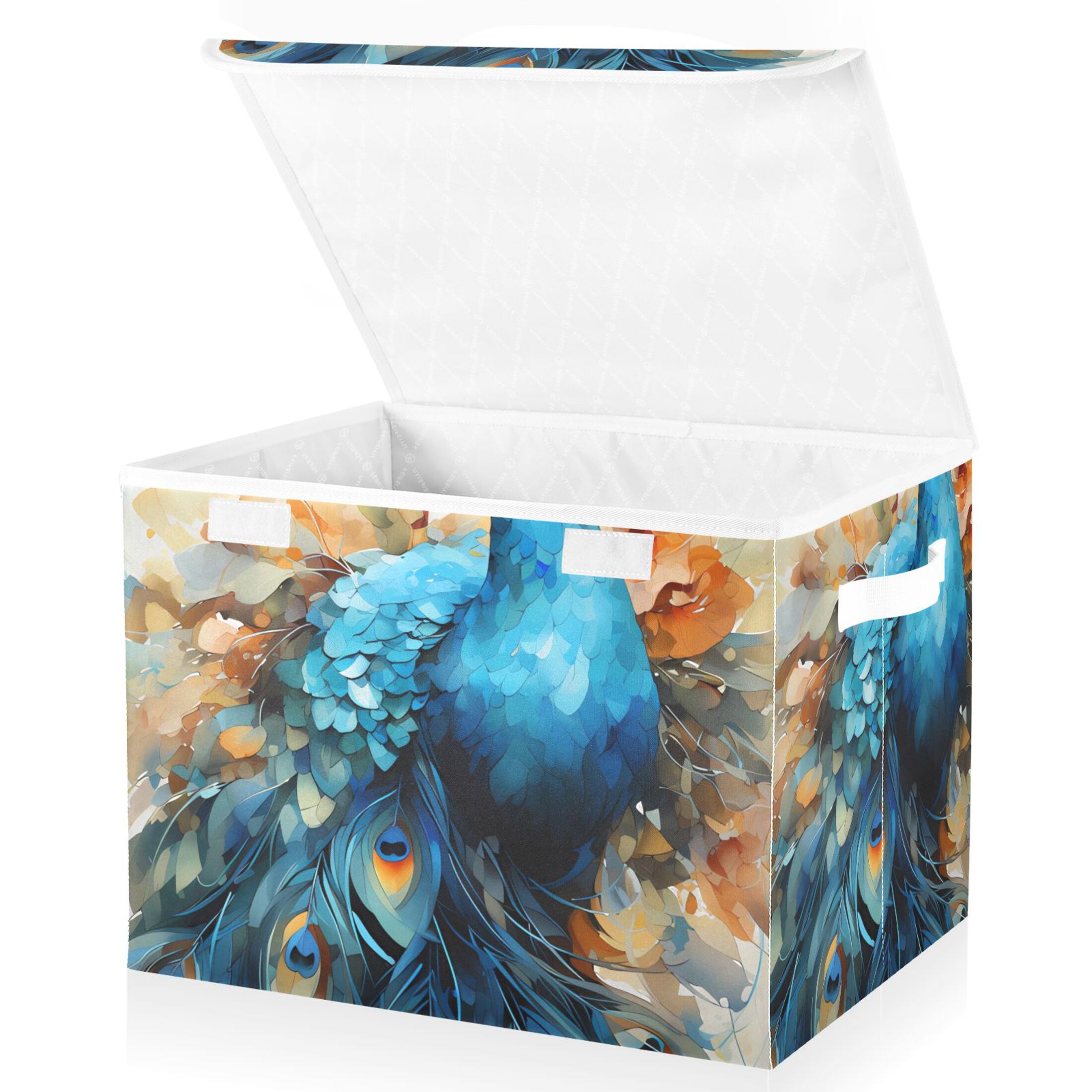 Peacock Abstract Large Lidded Bin Foldable Storage Baskets Boxes Cubes ...