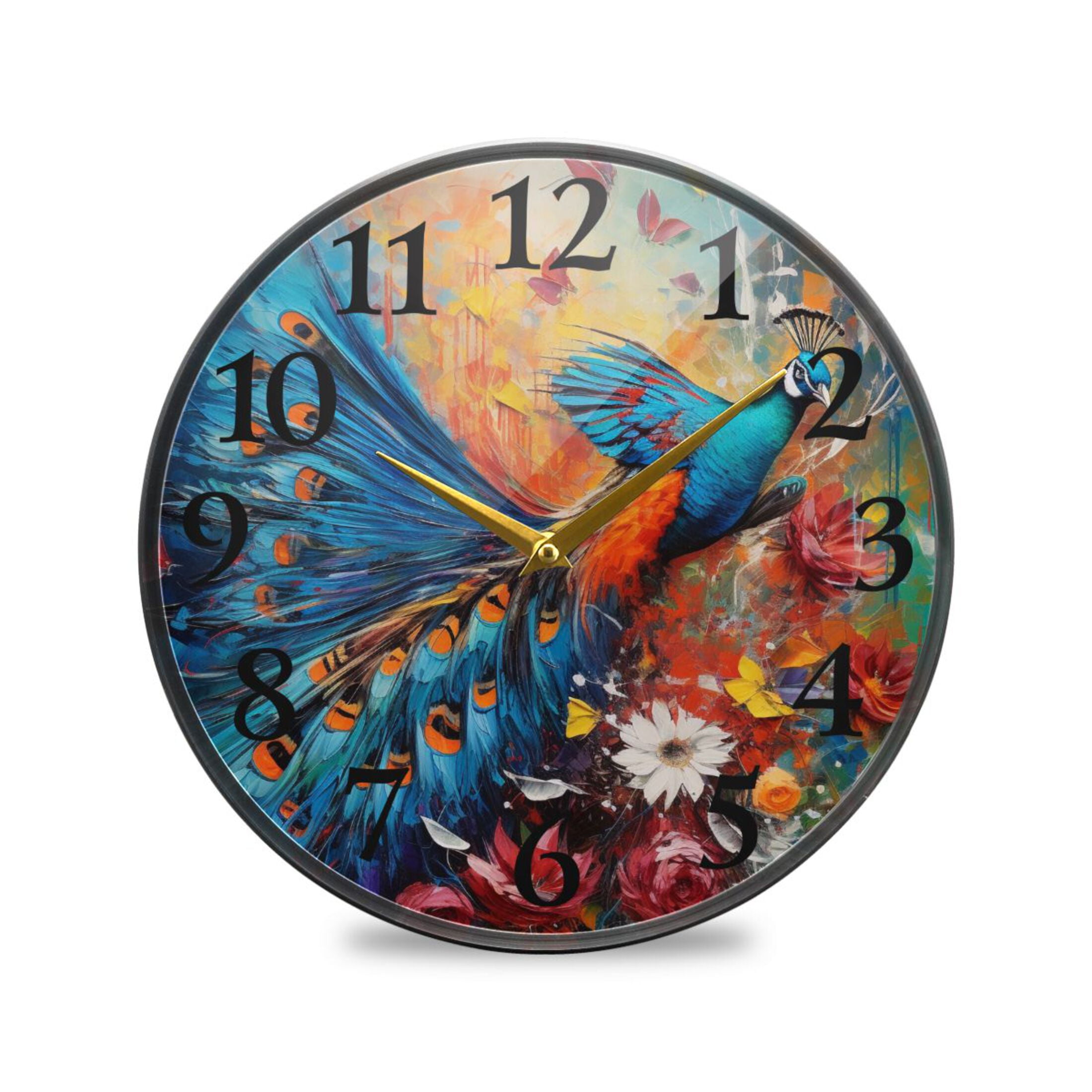 Peacock Abstract Wall Clocks Battery Operated 11.9 Inch Round Clock ...
