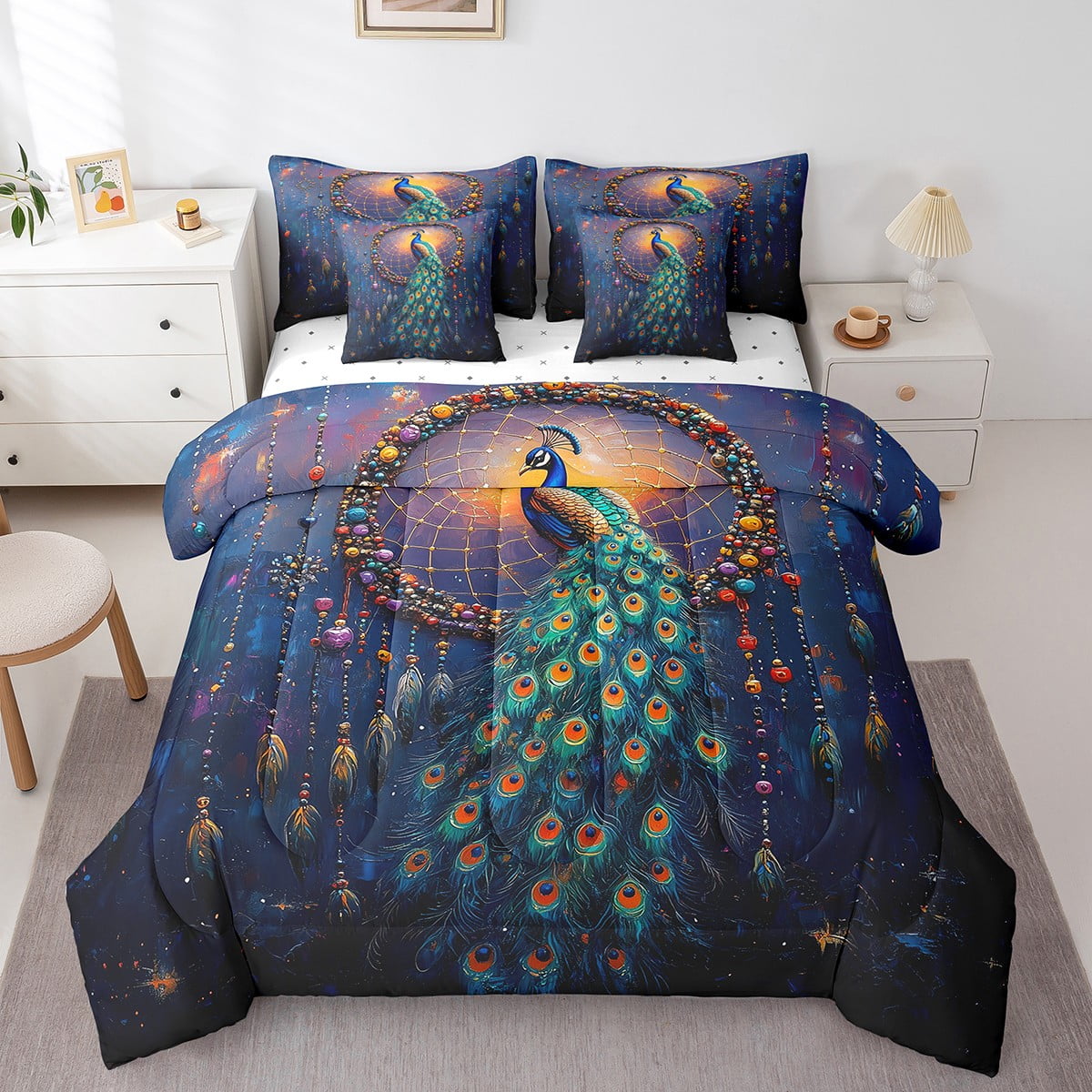 Peacock Bed in a Bag King Size Comforter Set 7 Pieces,Dream Catcher ...