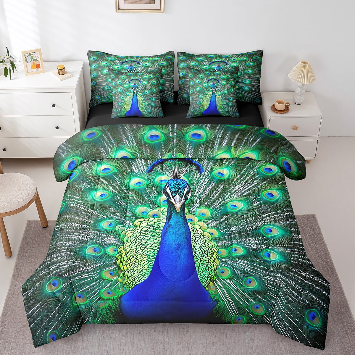 Peacock Bed in a Bag King Size Comforter Set 7 Pieces,Animal Bedding ...