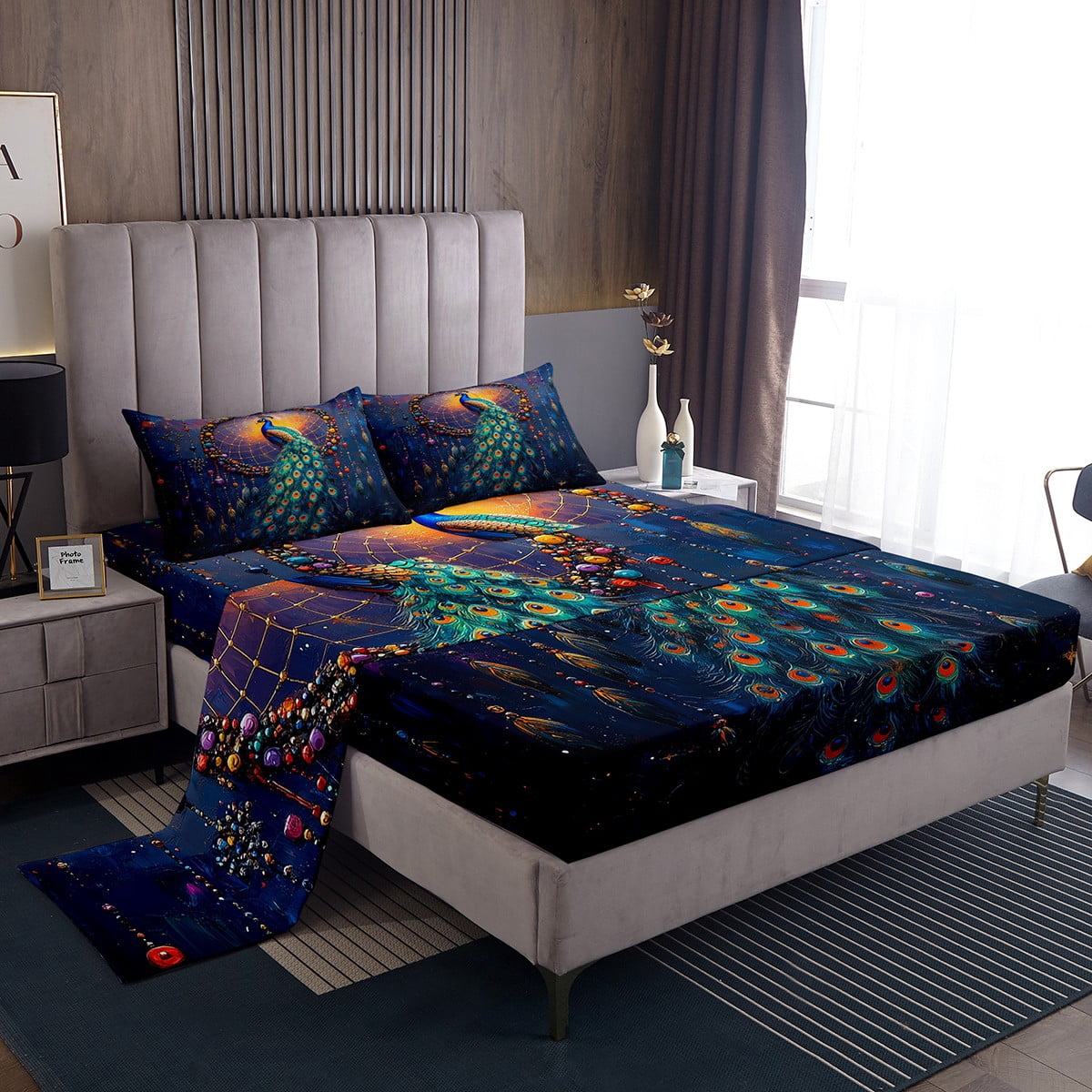 Peacock Bed Sheets Set Dream Catcher Sheet Set King,Boho Watercolor ...