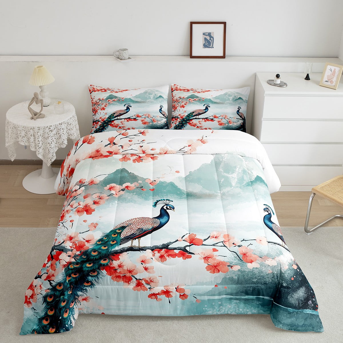 Peacock Bedding Comforter Sets Twin,Japanese Comforter Set Cherry ...