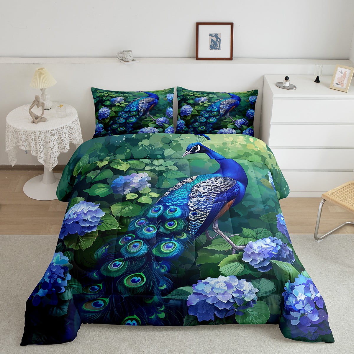Peacock Bedding Set,Exotic Bird Feather Down Comforter Teens Purple ...