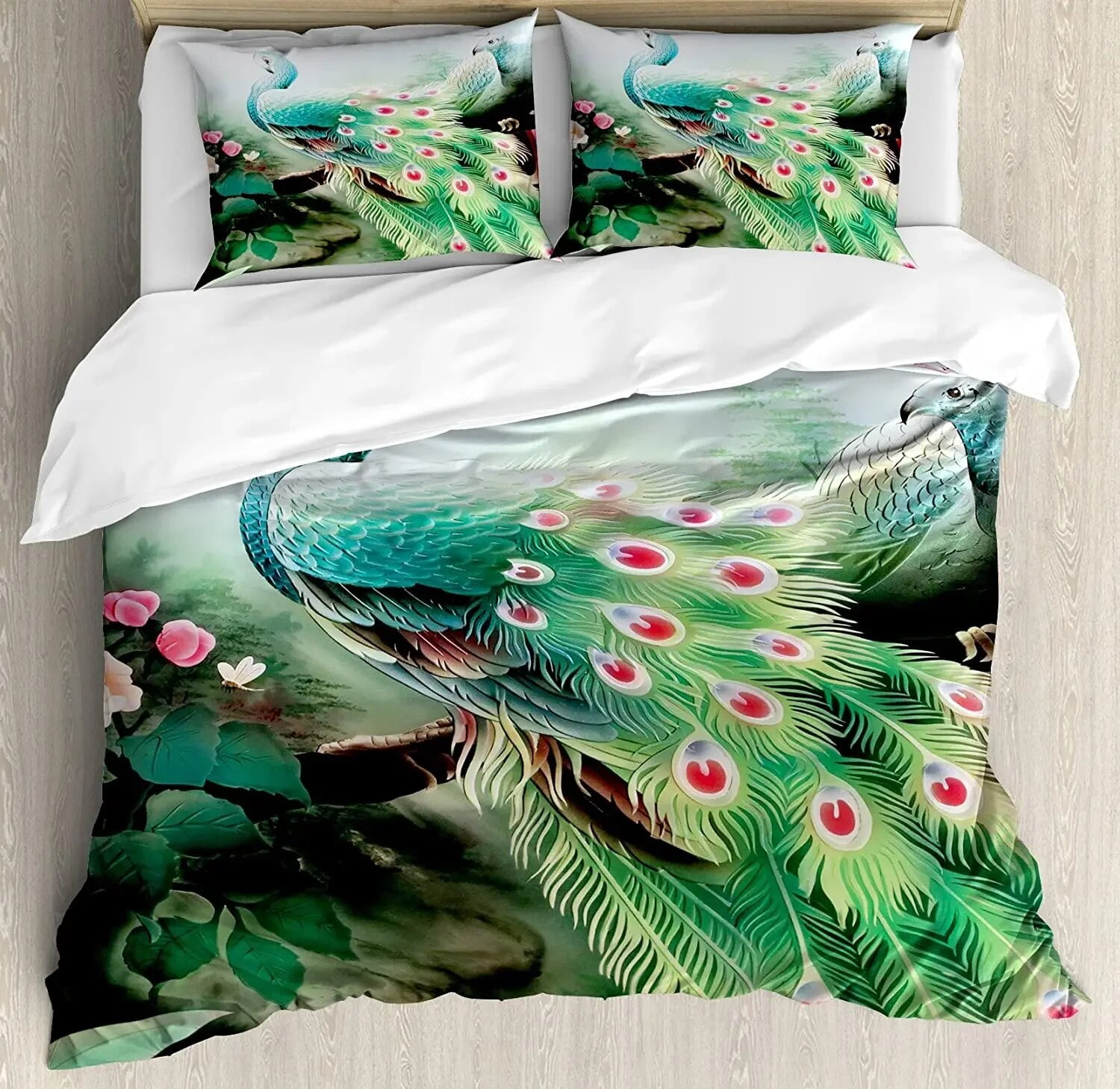 Peacock Bedding Set Peacock Tail Feathers Tropical Exotic A 3pcs Duvet ...