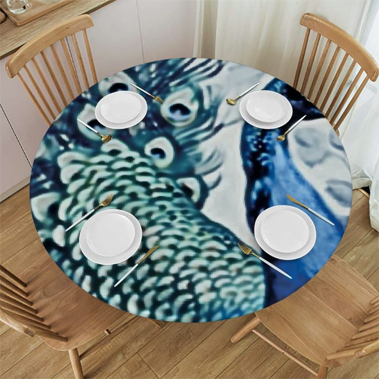 Peacock Bird Fitted Round Tablecloth Waterproof Table Cloth with ...